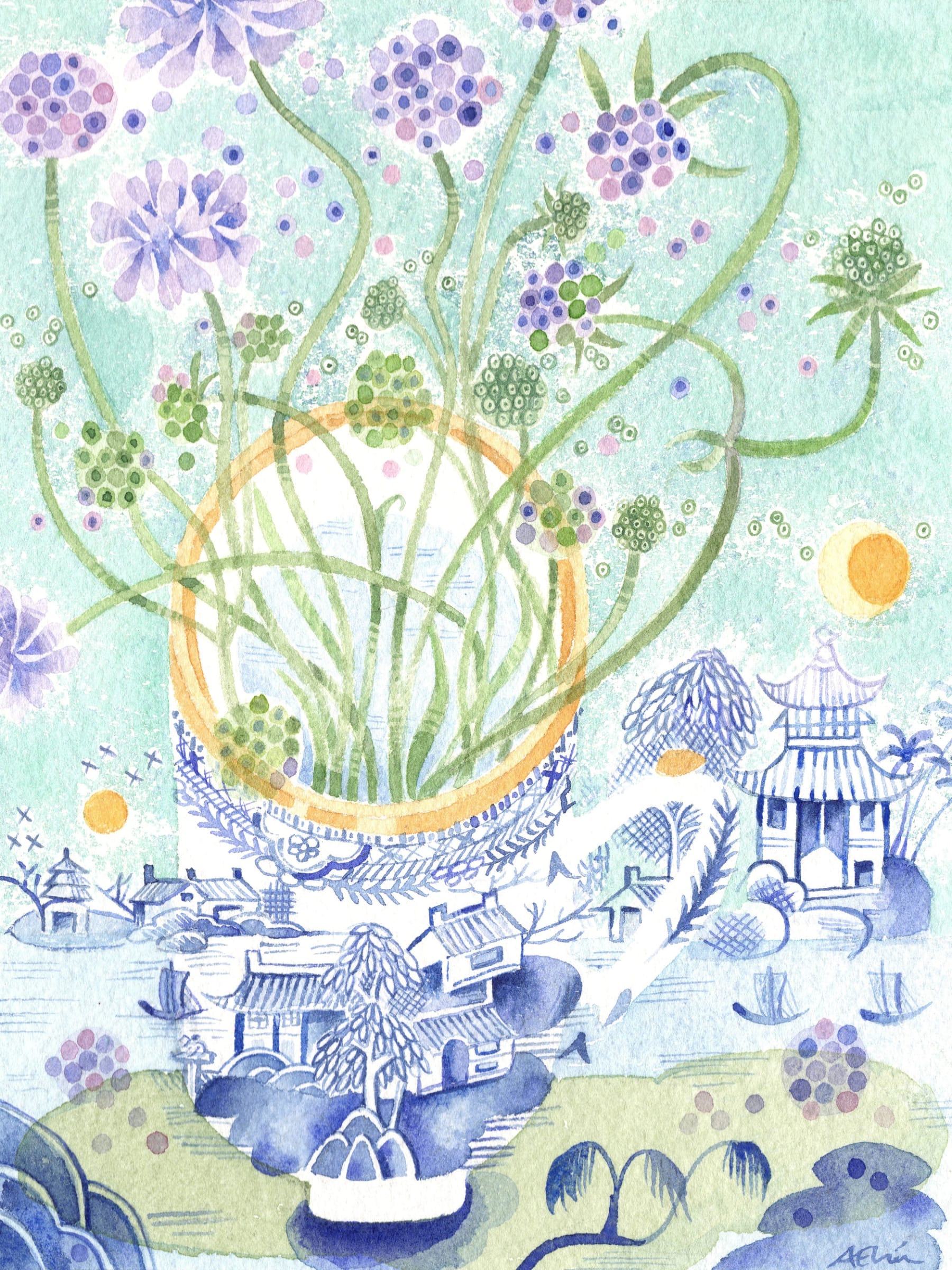 Angie Lewin RWS RE, Devil's Bit Scabious and China Cup | Bankside Gallery