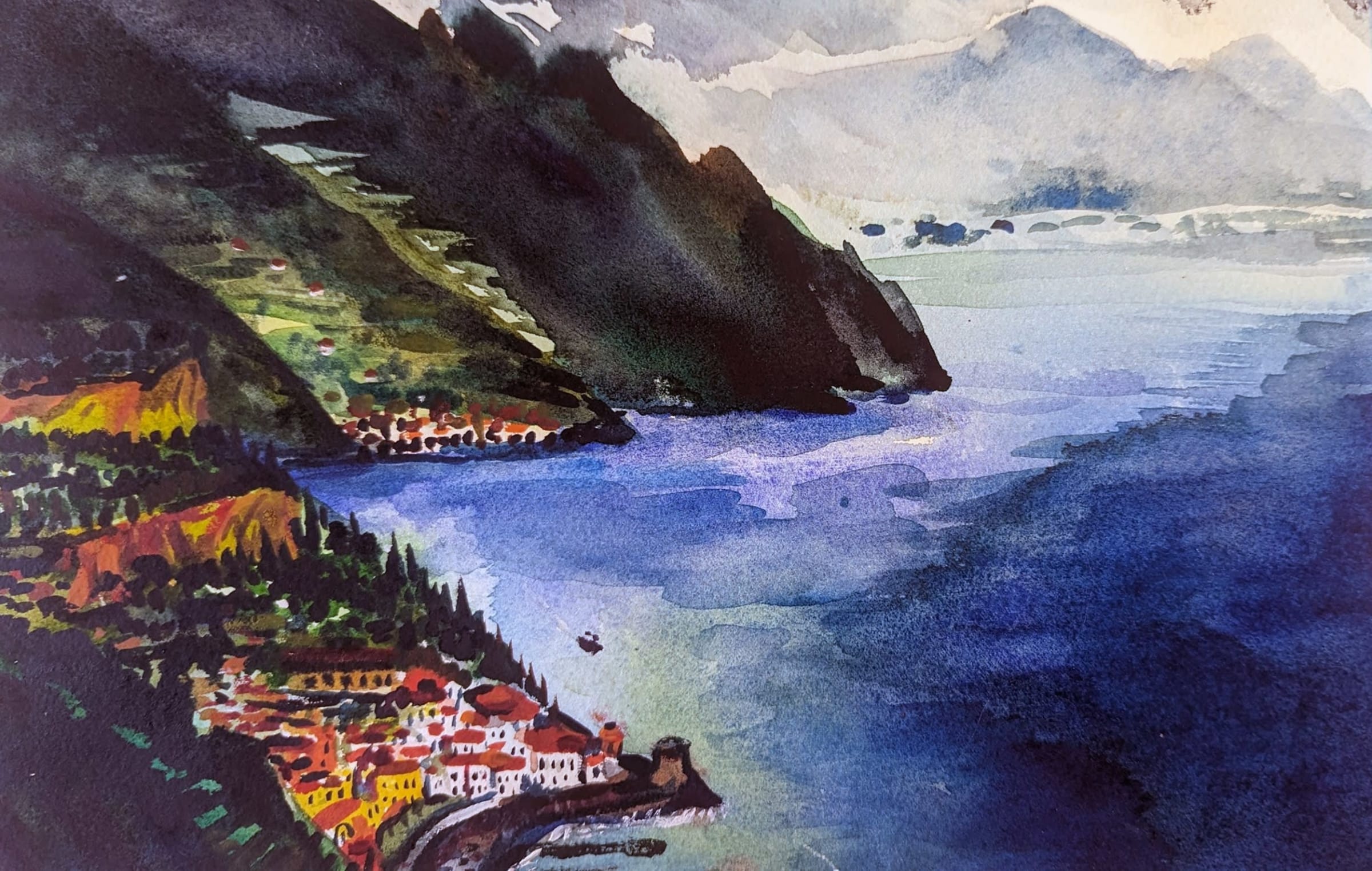 Neil Pittaway RWS RE, Looking Down on Amalfi and Along the Coast ...