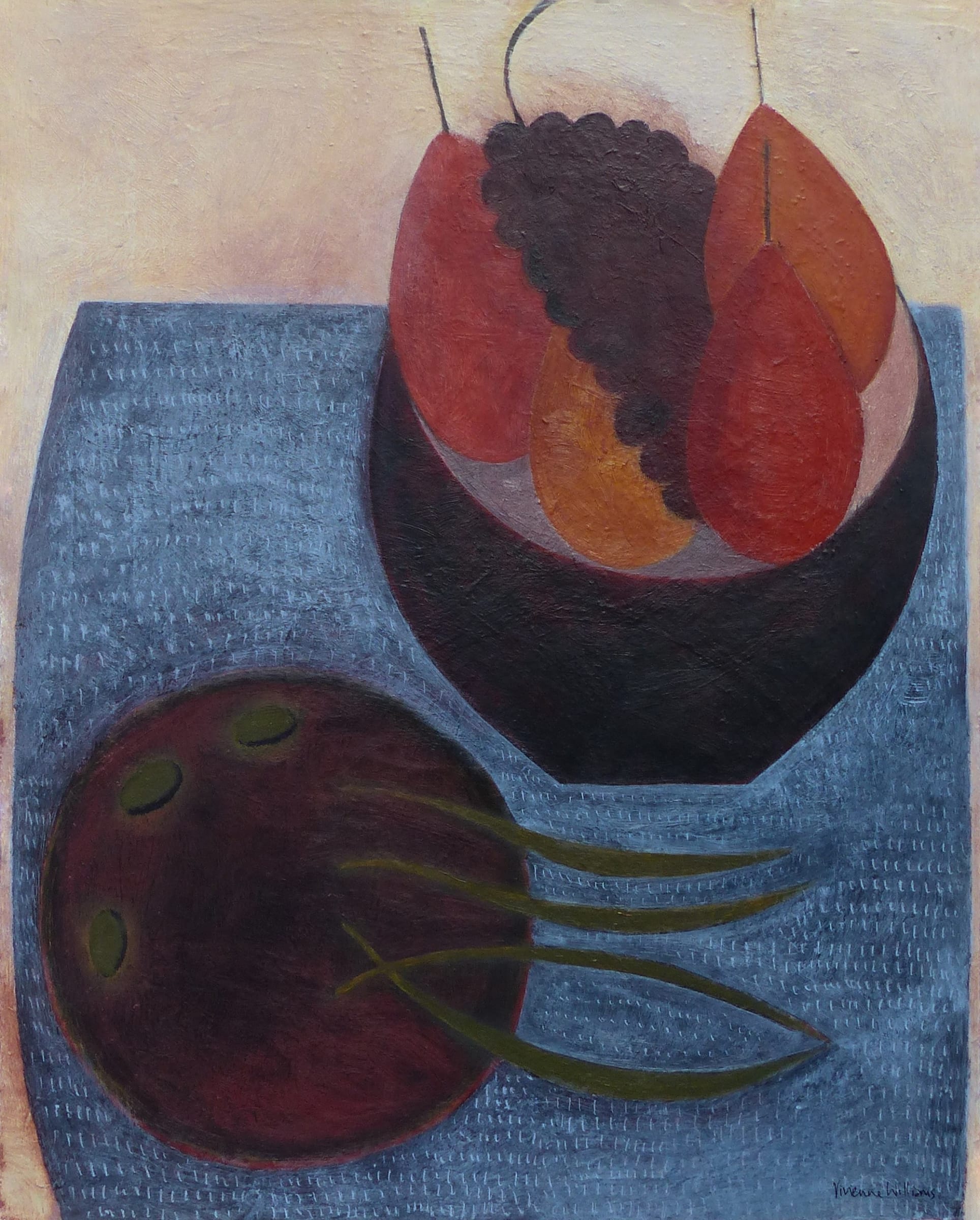 Vivienne Williams, Fruit Bowl, Olives and Beans, 2025 | Celf Gallery