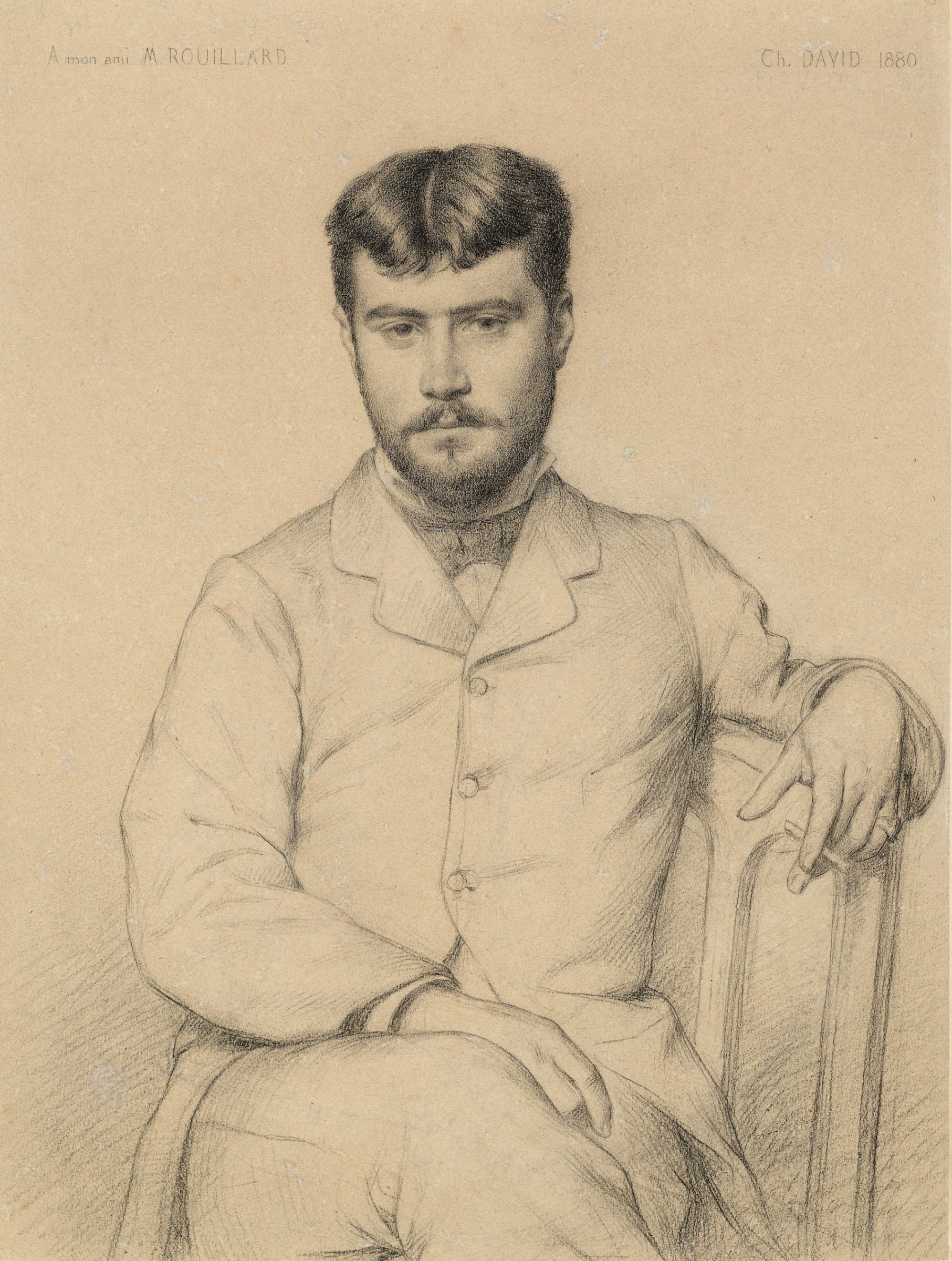 CHARLES EUGÈNE DAVID, Portrait of M. Rouillard seated, with a cigarette ...
