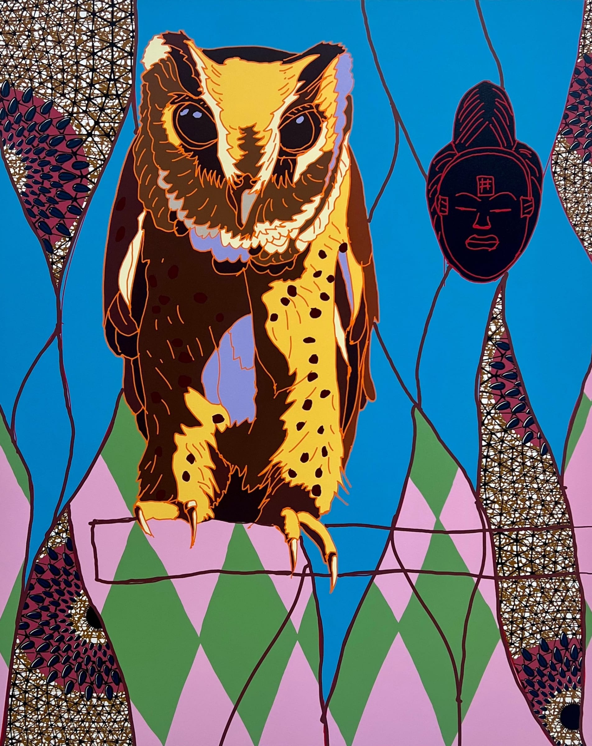 Yinka Shonibare, African Bird Magic (Sokoke Scops-Owl and Okuyi Mask ...