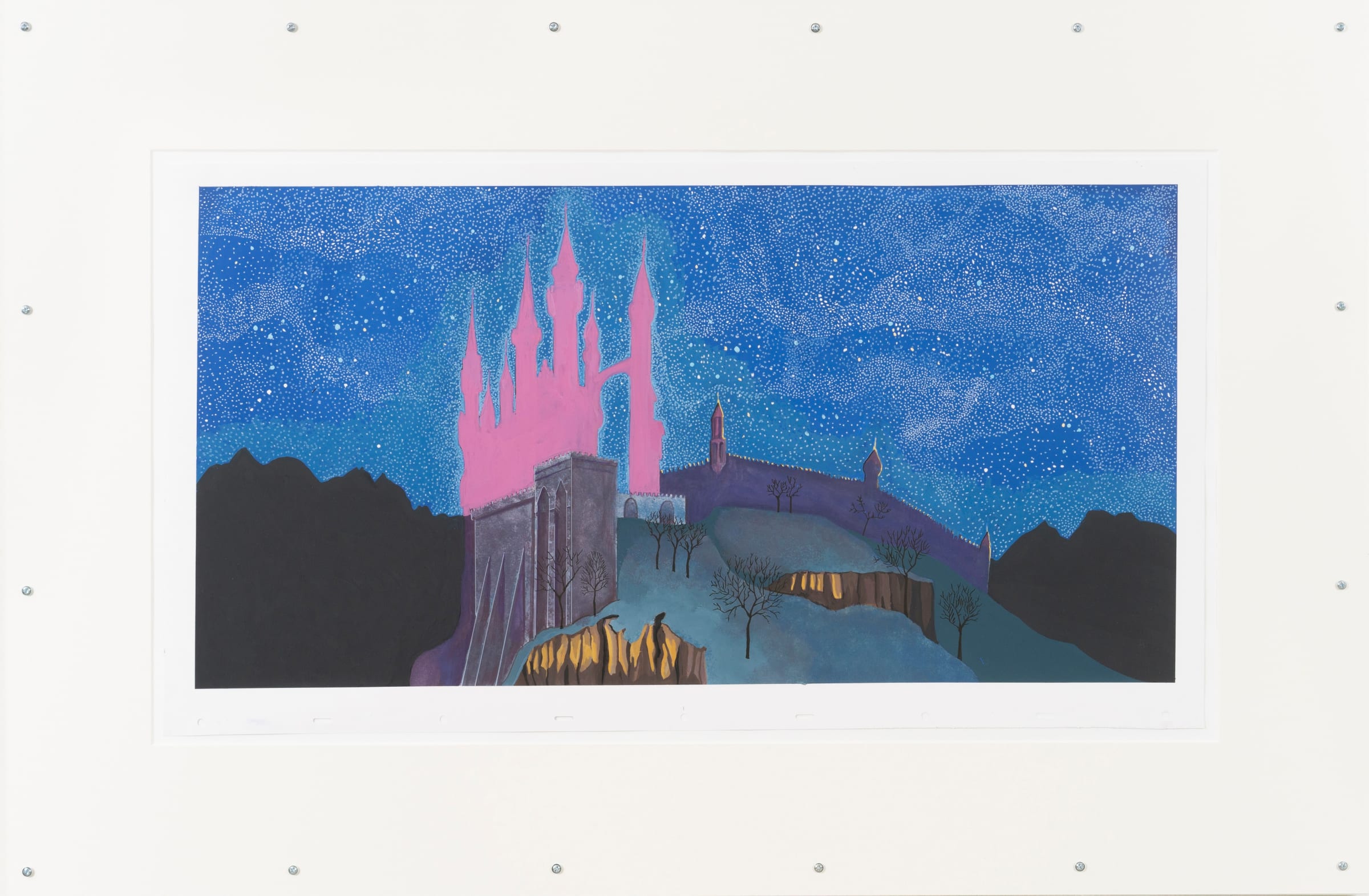 Julian Irlinger, Cel Animation Background (castle/hill/stars/night ...