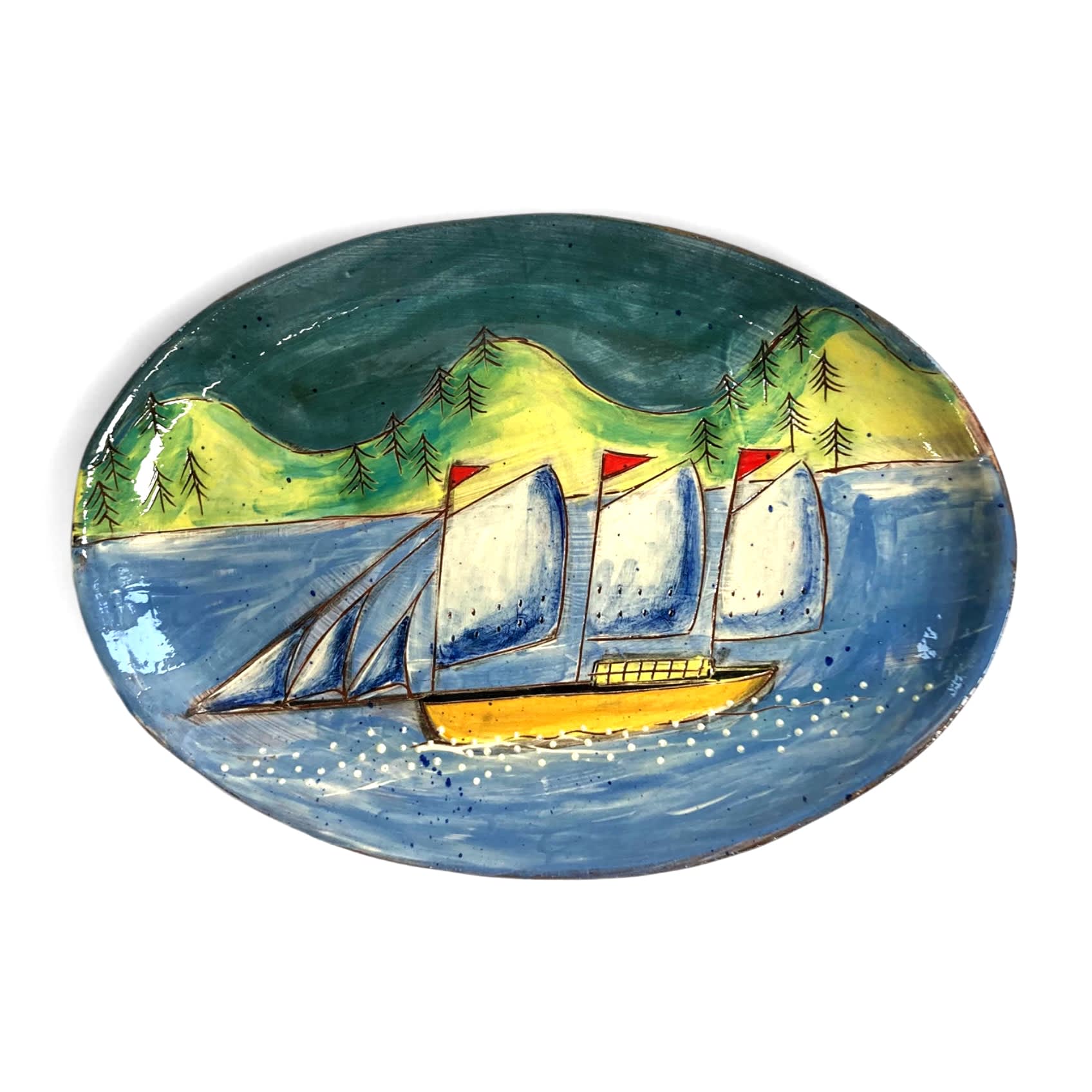 Anne Barrell, Three Masts and Golden Hull – oval platter, 2024 ...