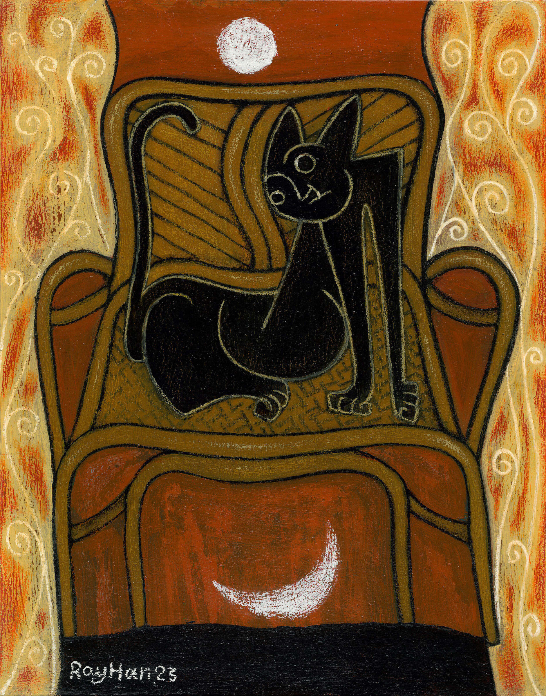 Ray Han 韓哲睿, Black Cat and Drapes 黑貓和窗簾, 2023 | 大河美術 RIVER ART GALLERY