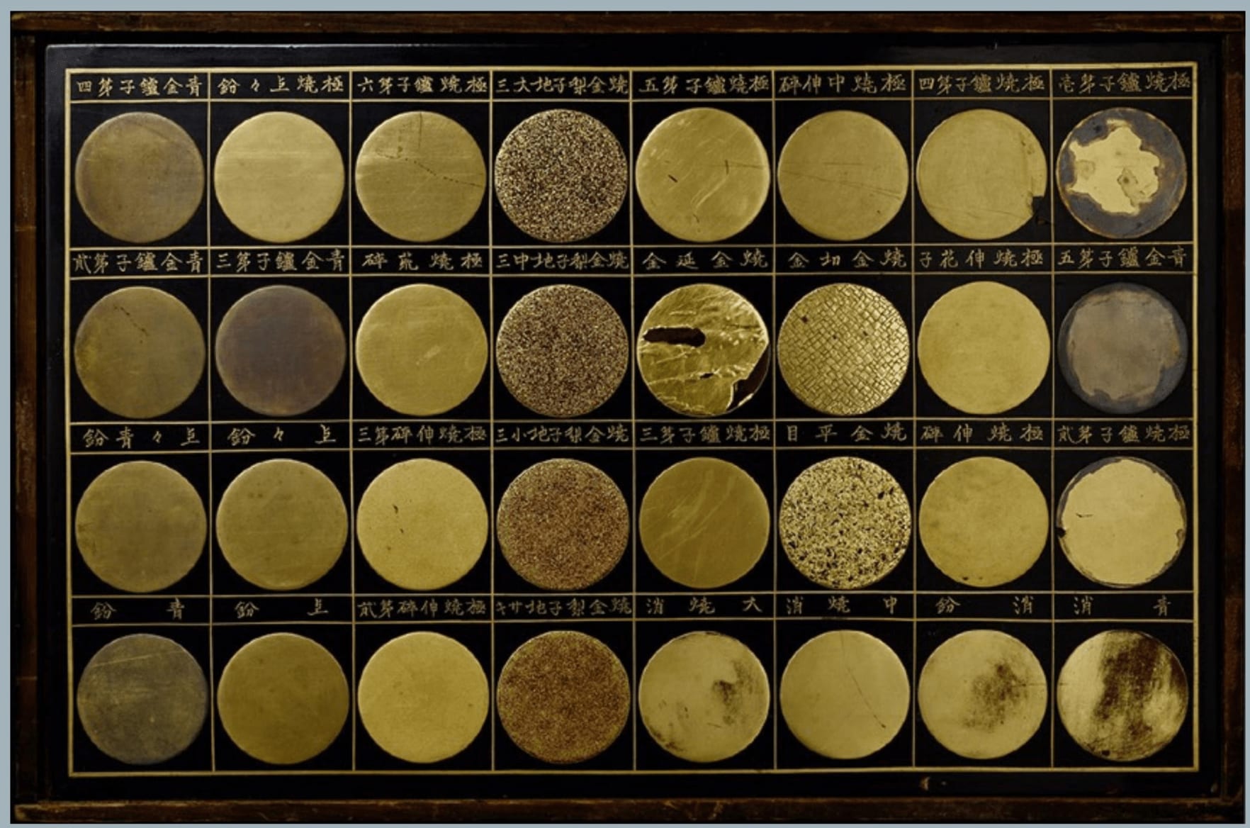 *, A Japanese lacquer worker gold leaf sample board, 19th century ...
