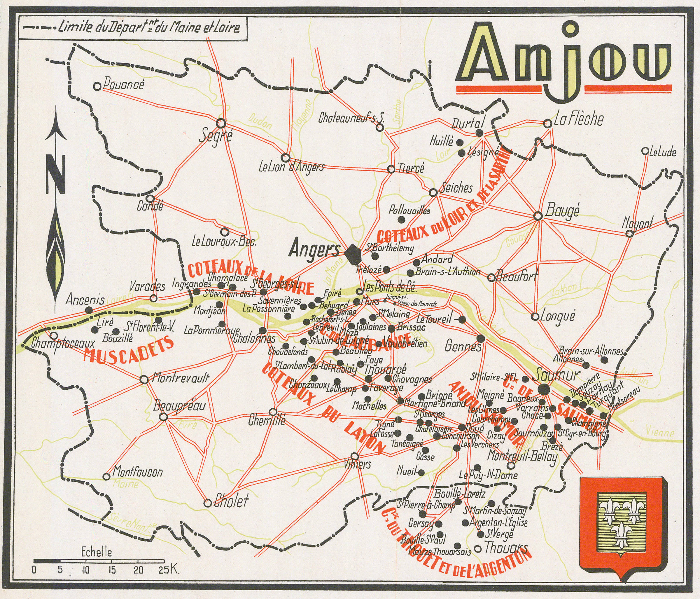 Walter Crotch, Wine map of Anjou, Loire Valley, 1947 | The Map House