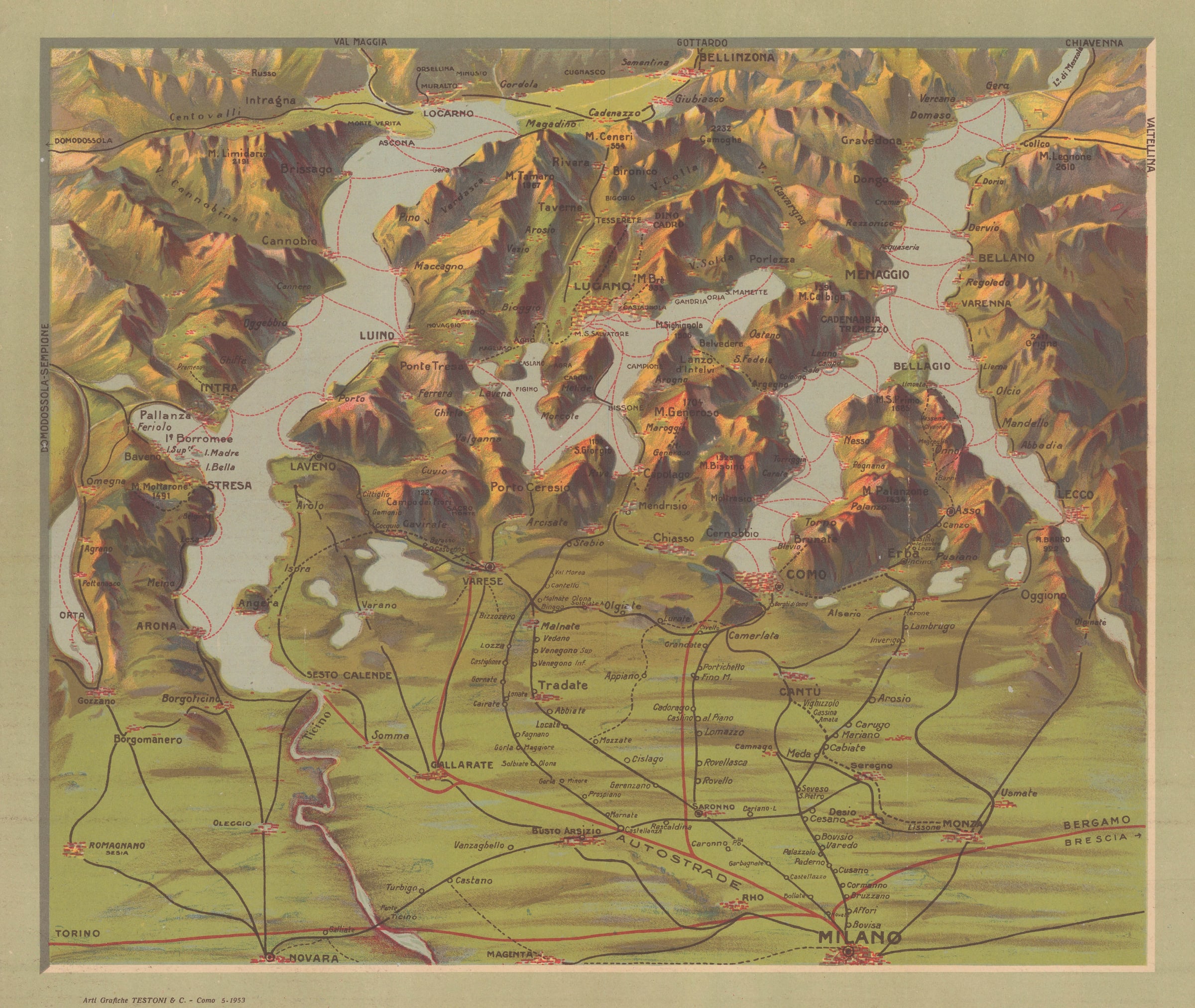 Testoni & C., Italian Alpine Lakes, 1953 | The Map House