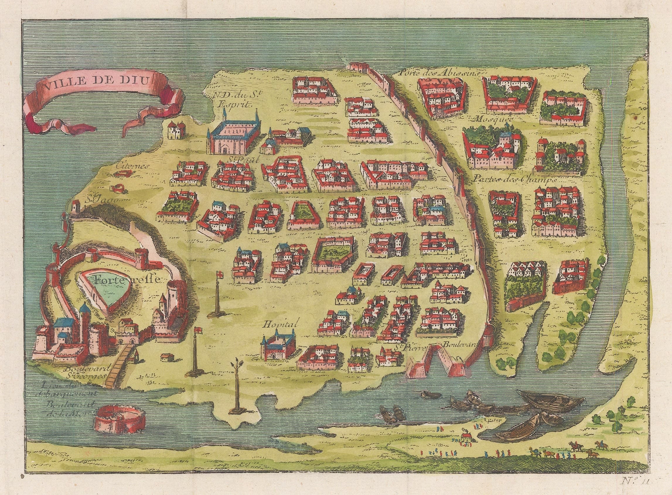 Jacques-Nicolas Bellin, Early illustrated plan of Diu Island, 1749 ...