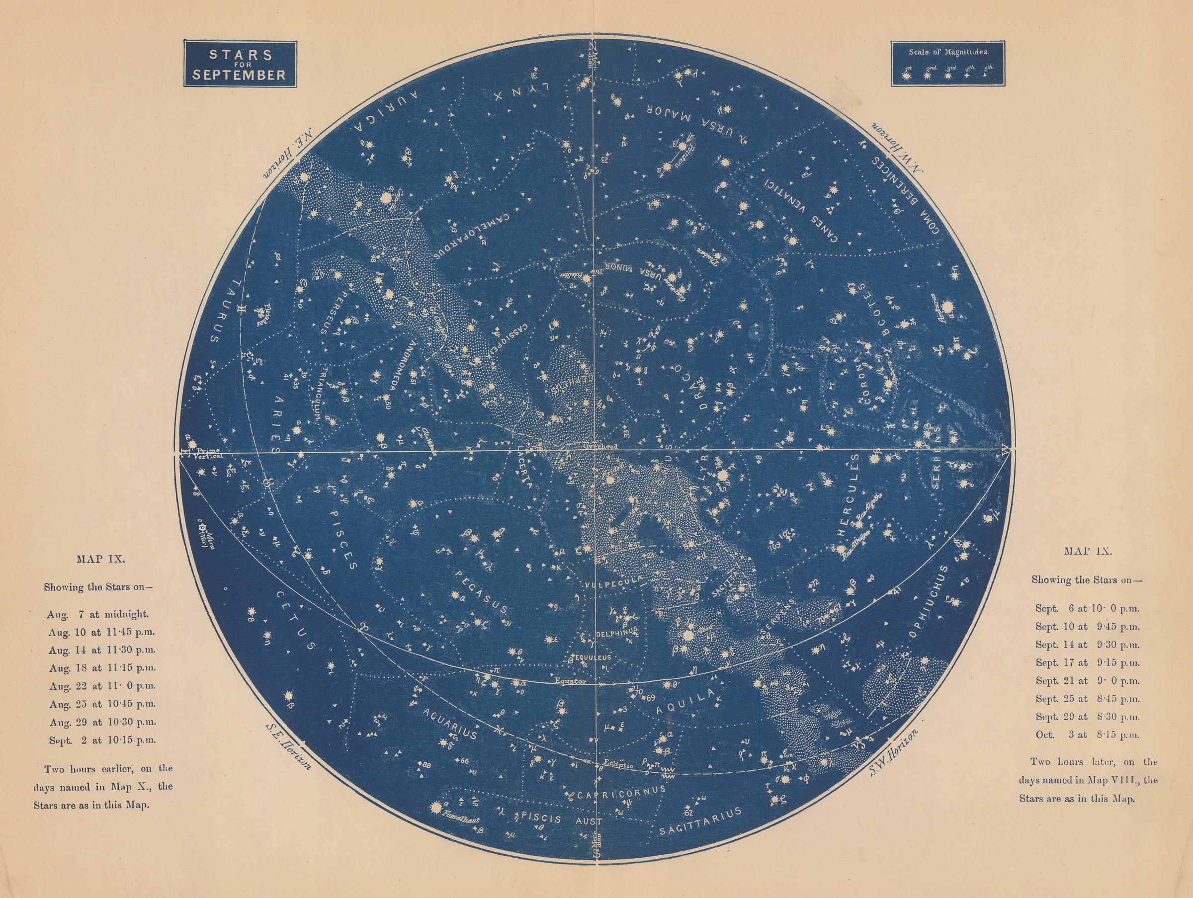 Richard Anthony Proctor, Stars for September - Map IX, 1884 | The Map House