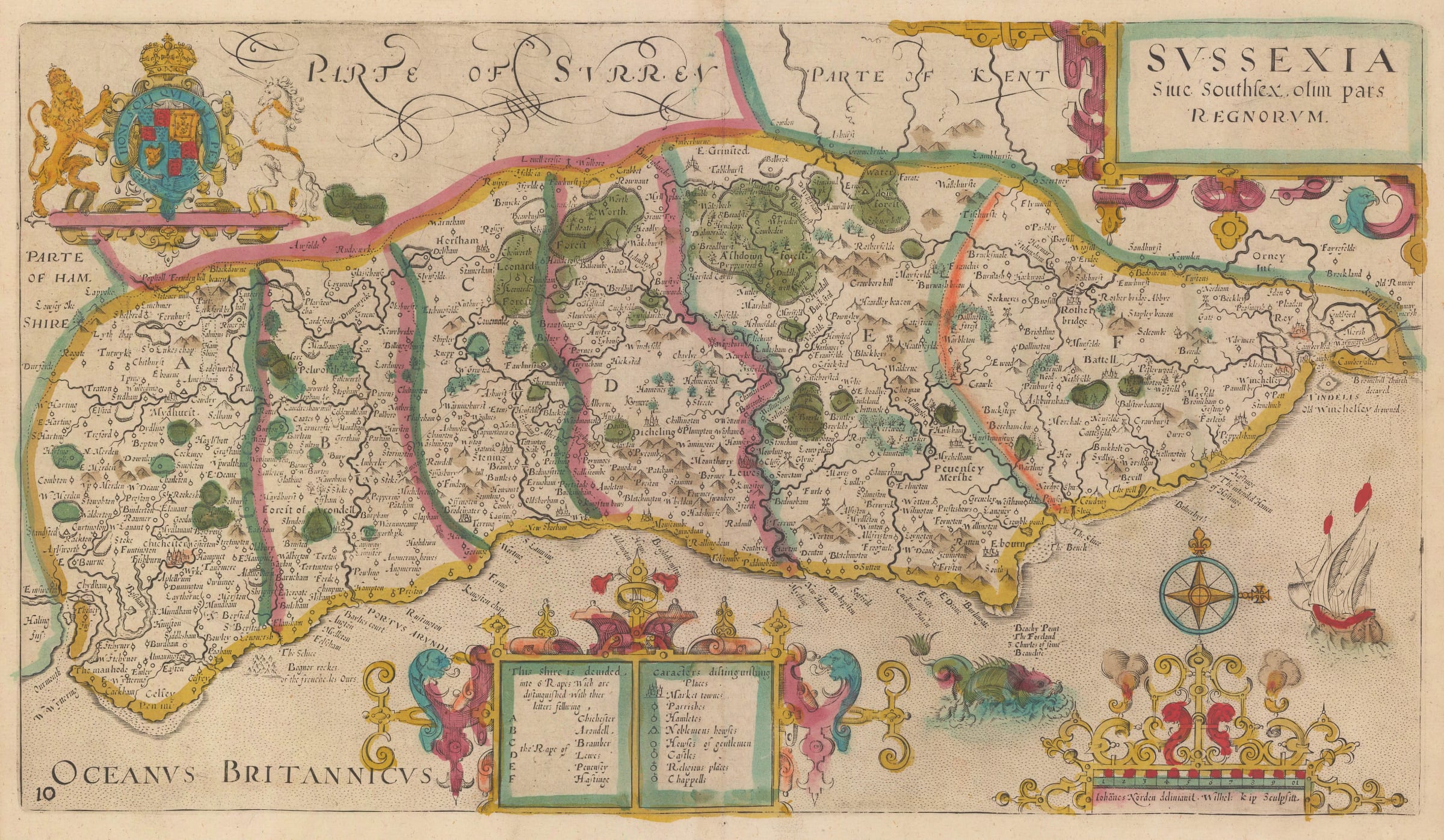 John Norden & William Kip, Sussexia, 1637 | The Map House