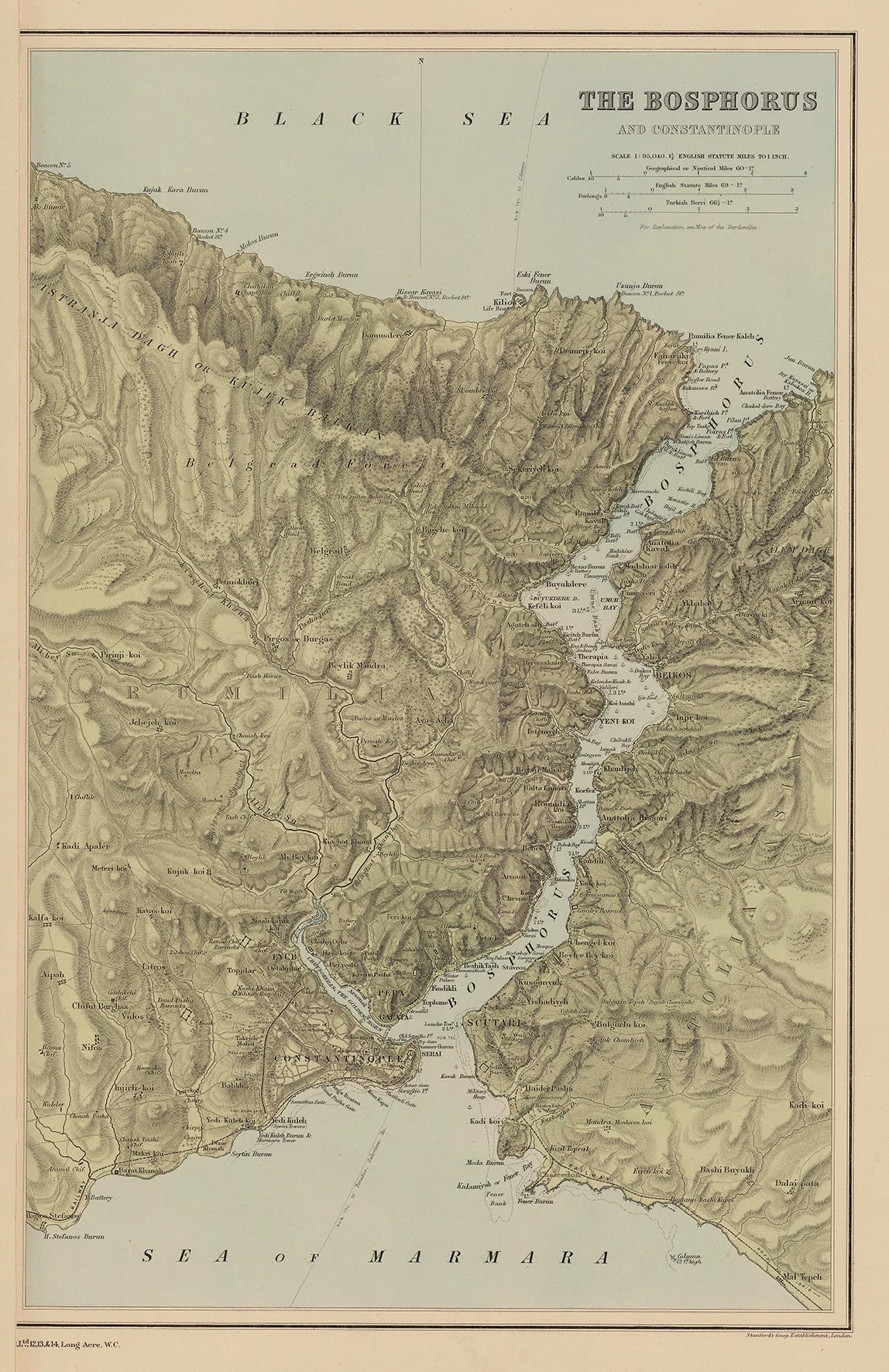 Edward Stanford, Relief map of Istanbul (Constantinople) and the ...