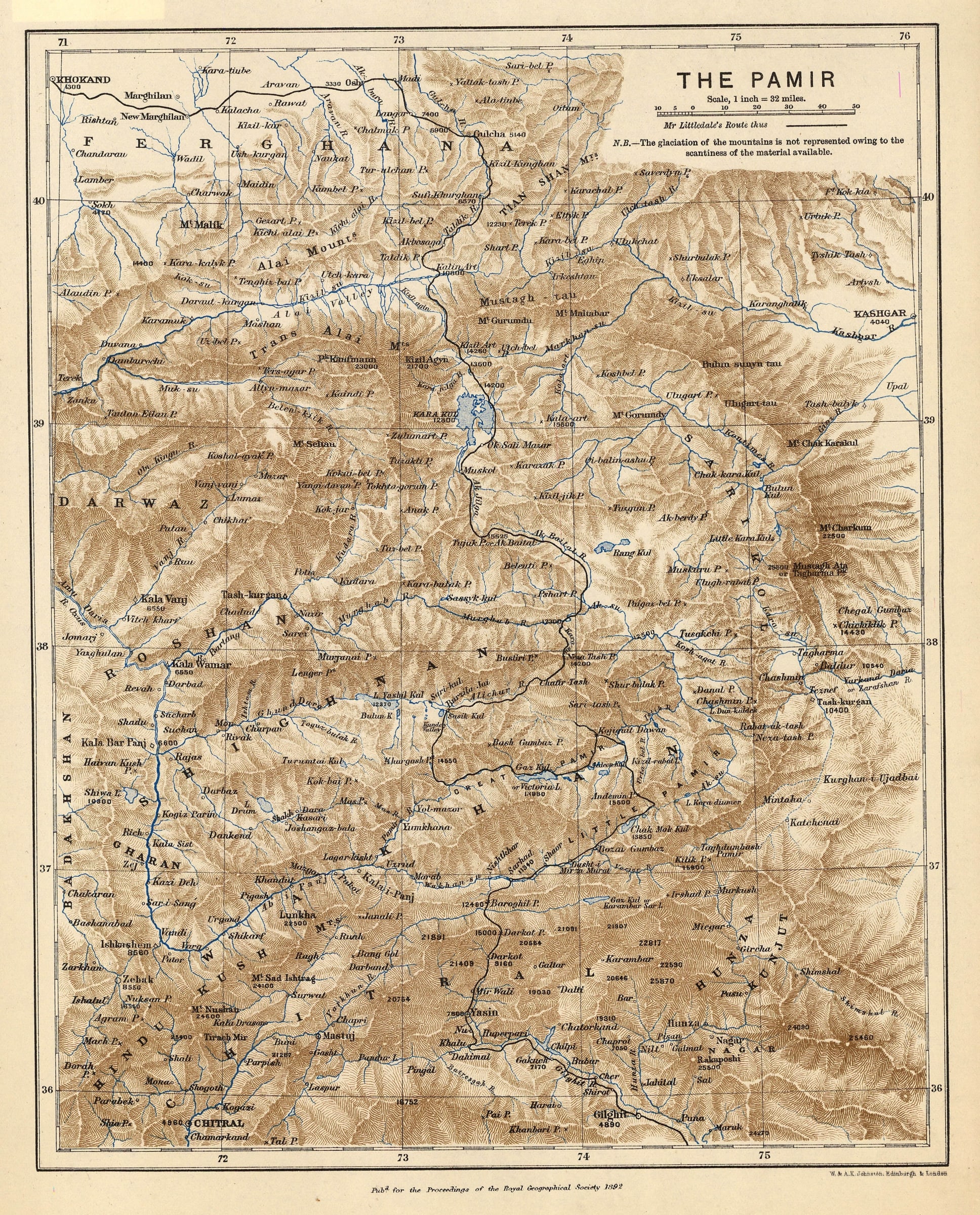 Pamir Mountains Physical Map Royal Geographical Society (RGS), George