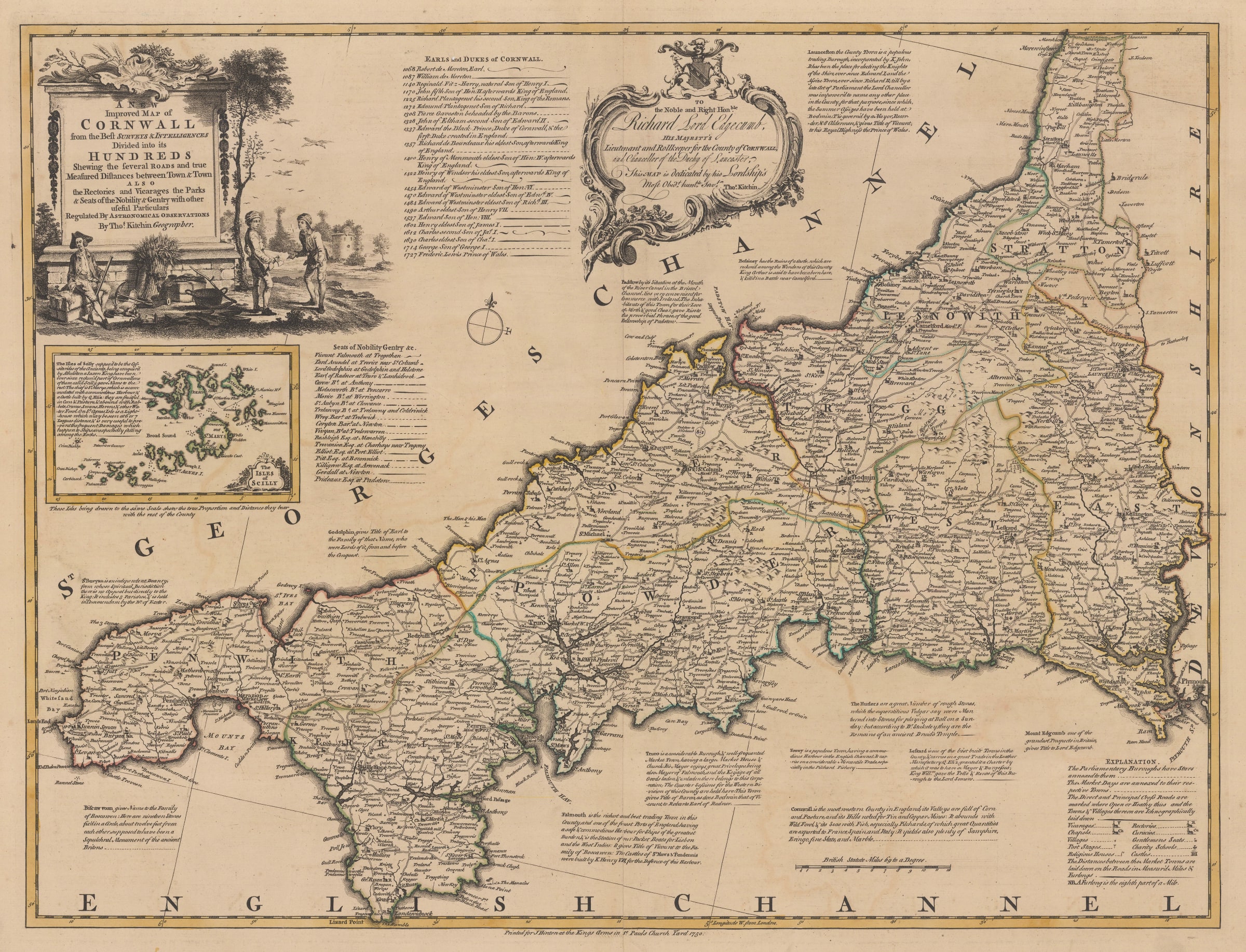 Cornwall Map Blome's Map Of Cornwall — Bryars & Bryars