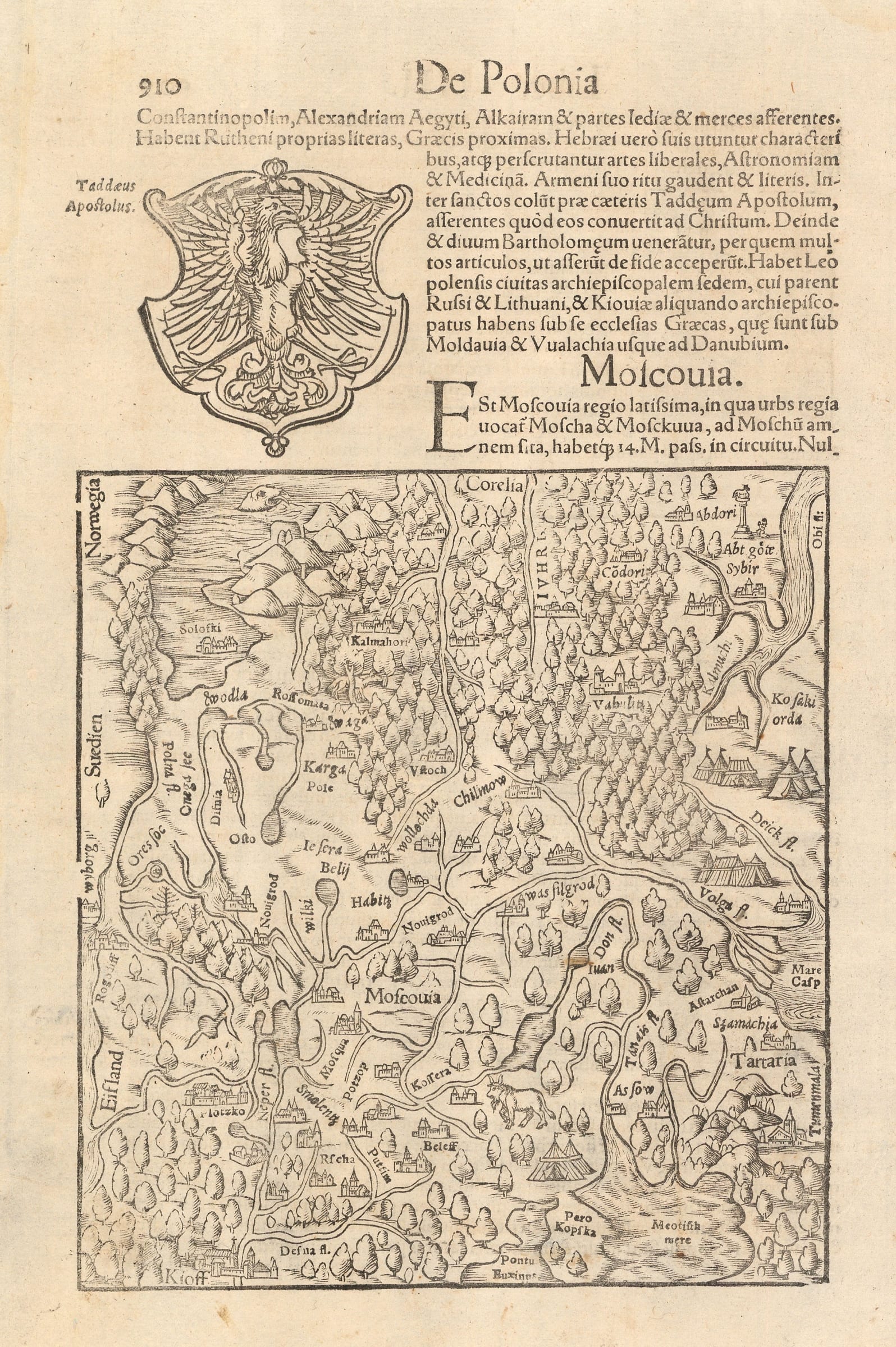 Sebastian Münster, Early map of European Russia, 1558 | The Map House