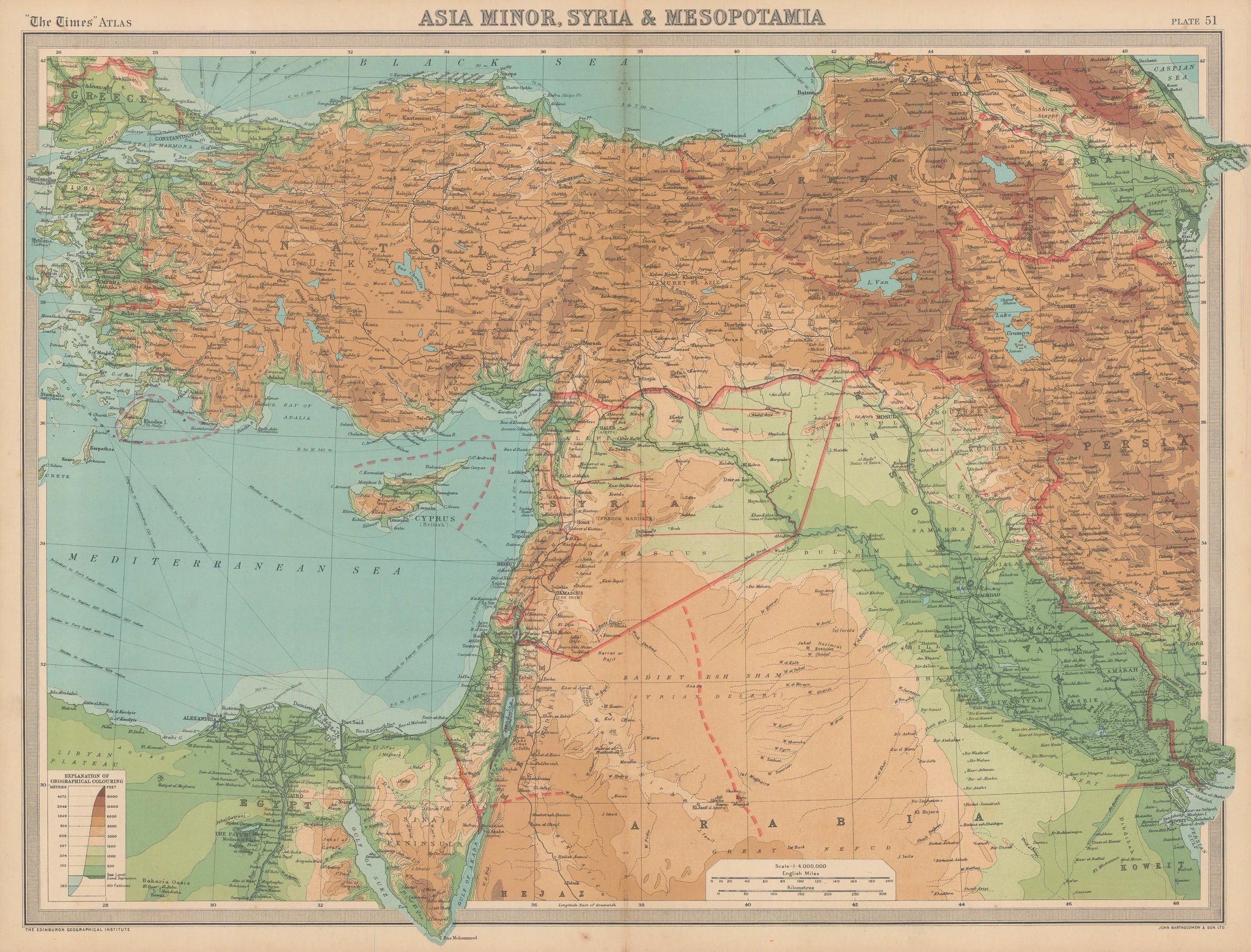 John Bartholomew & Co., Inter-war map of Turkey, Iraq, and the Levant ...