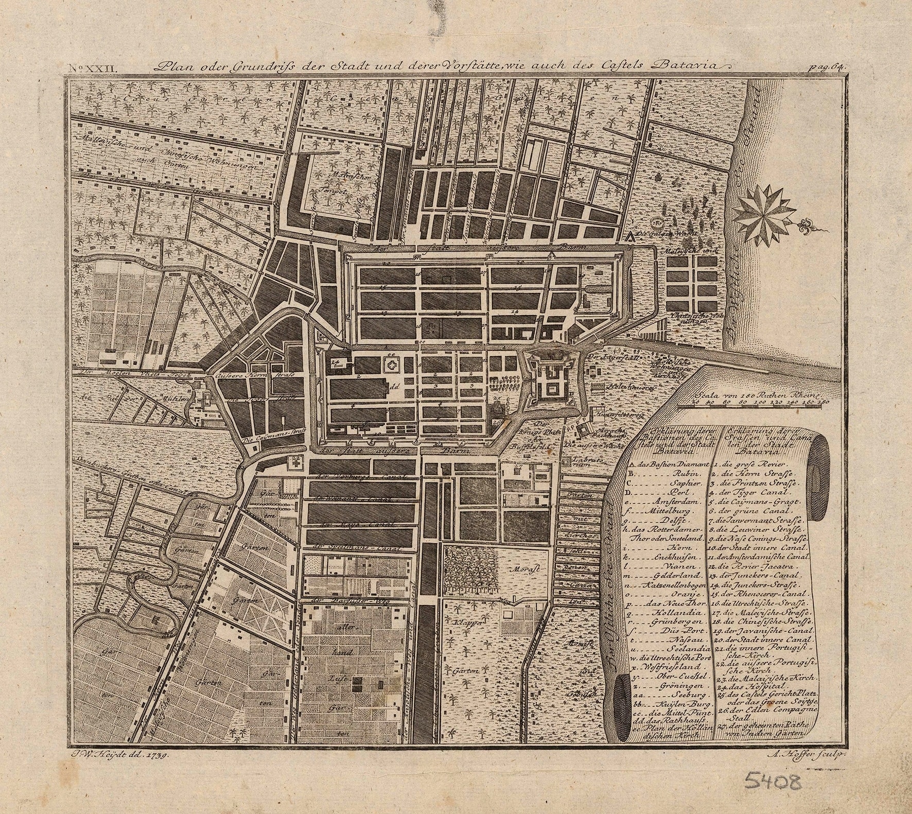 Johann Wolfgang Heydt, Plan of Jakarta (Batavia), 1744 | The Map House