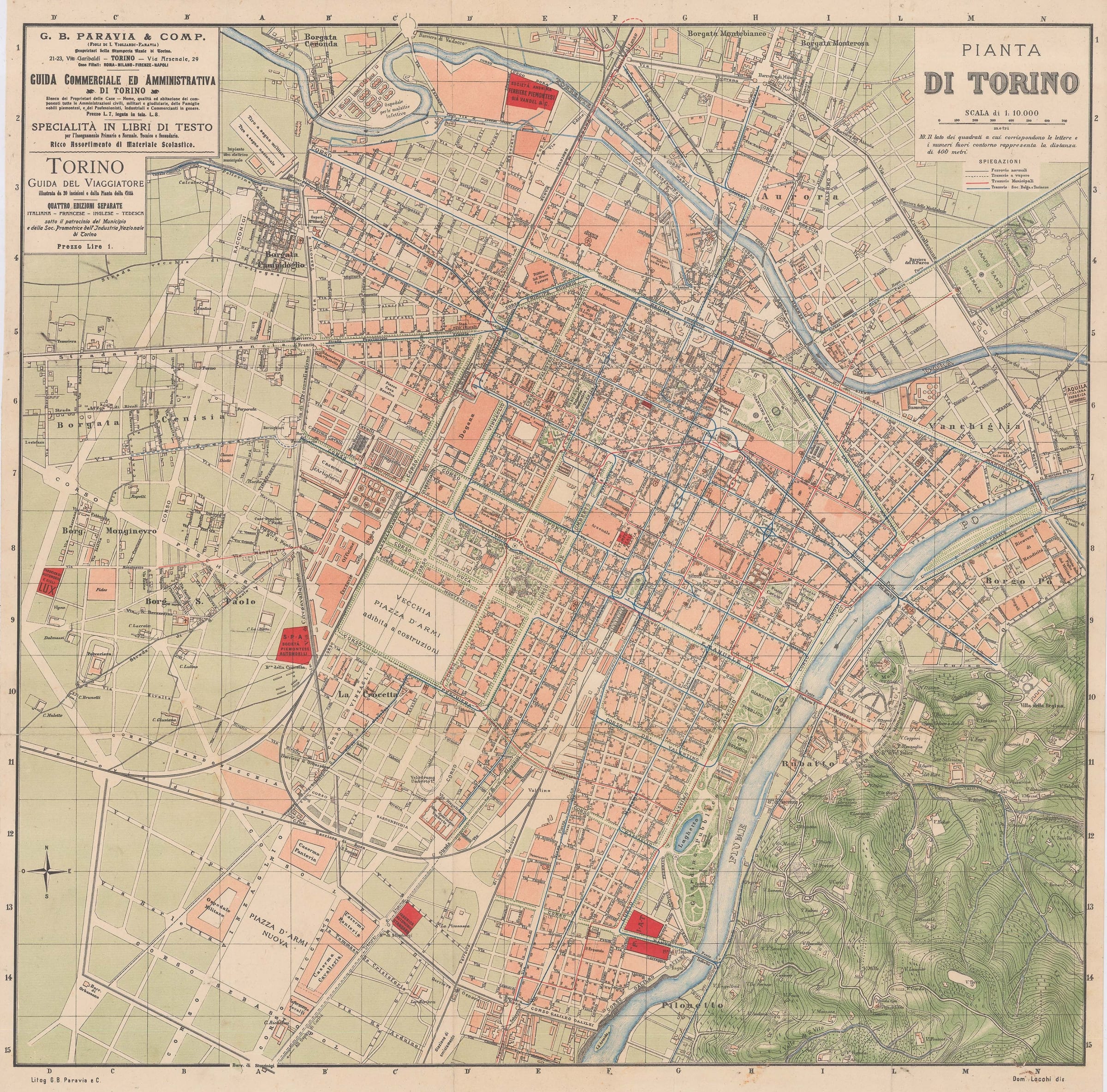 Paravia, Vintage city plan of Turin, 1925 c. | The Map House