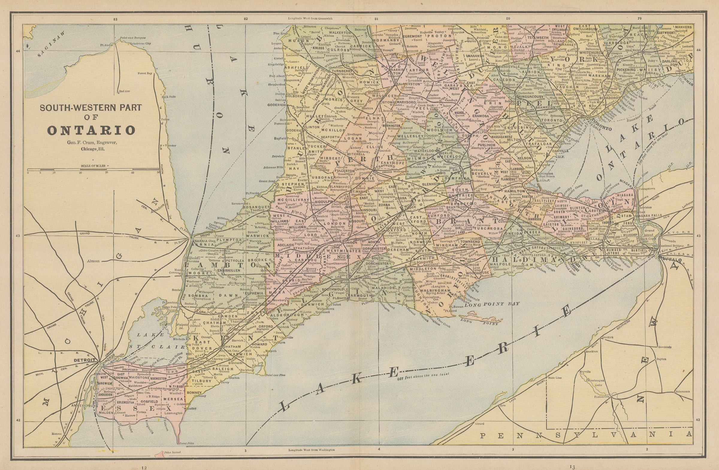 George Cram, South-Western Part of Ontario, 1889 | The Map House