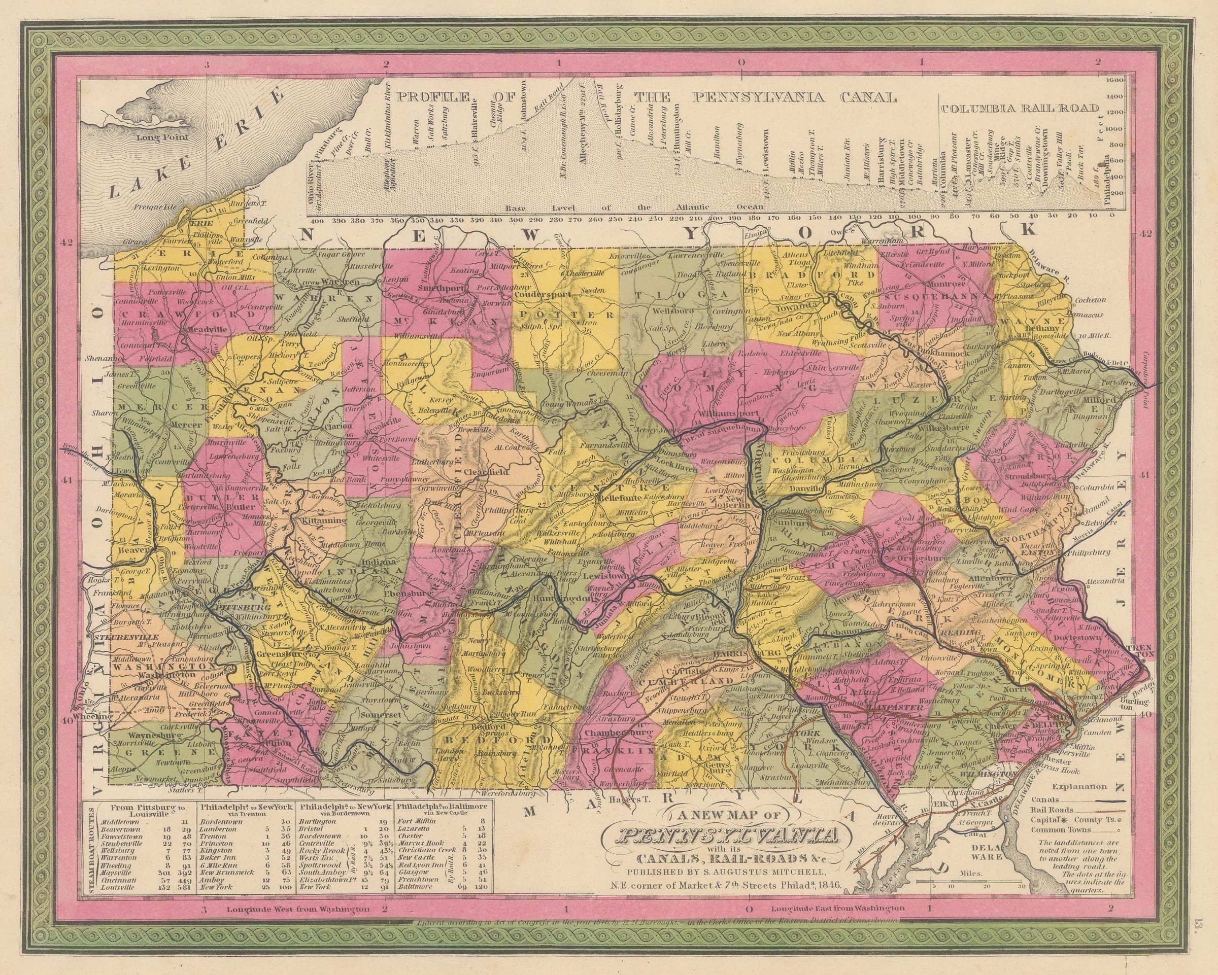 Samuel Augustus Mitchell, A New Map of Pennsylvania with its Canals ...