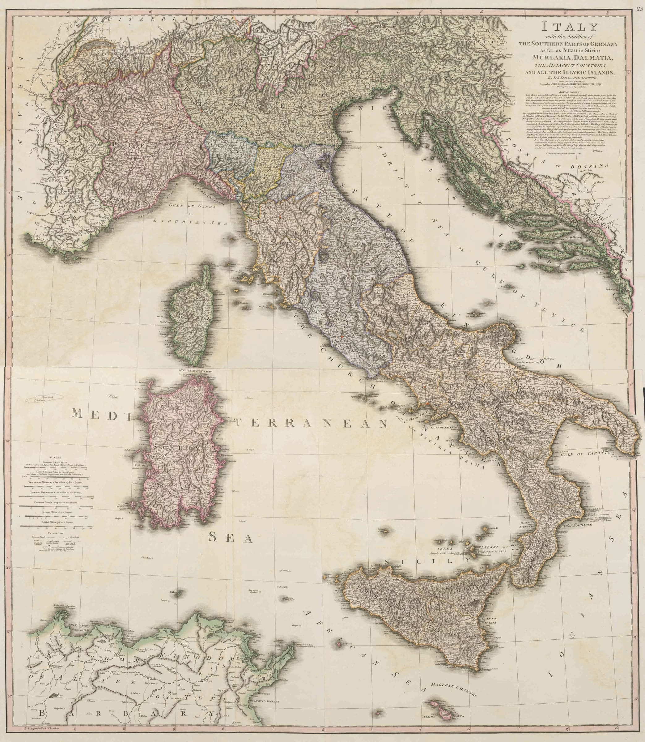 William Faden, Wall map of Italy, Sicily, Sardinia and Corsica, 1816 ...