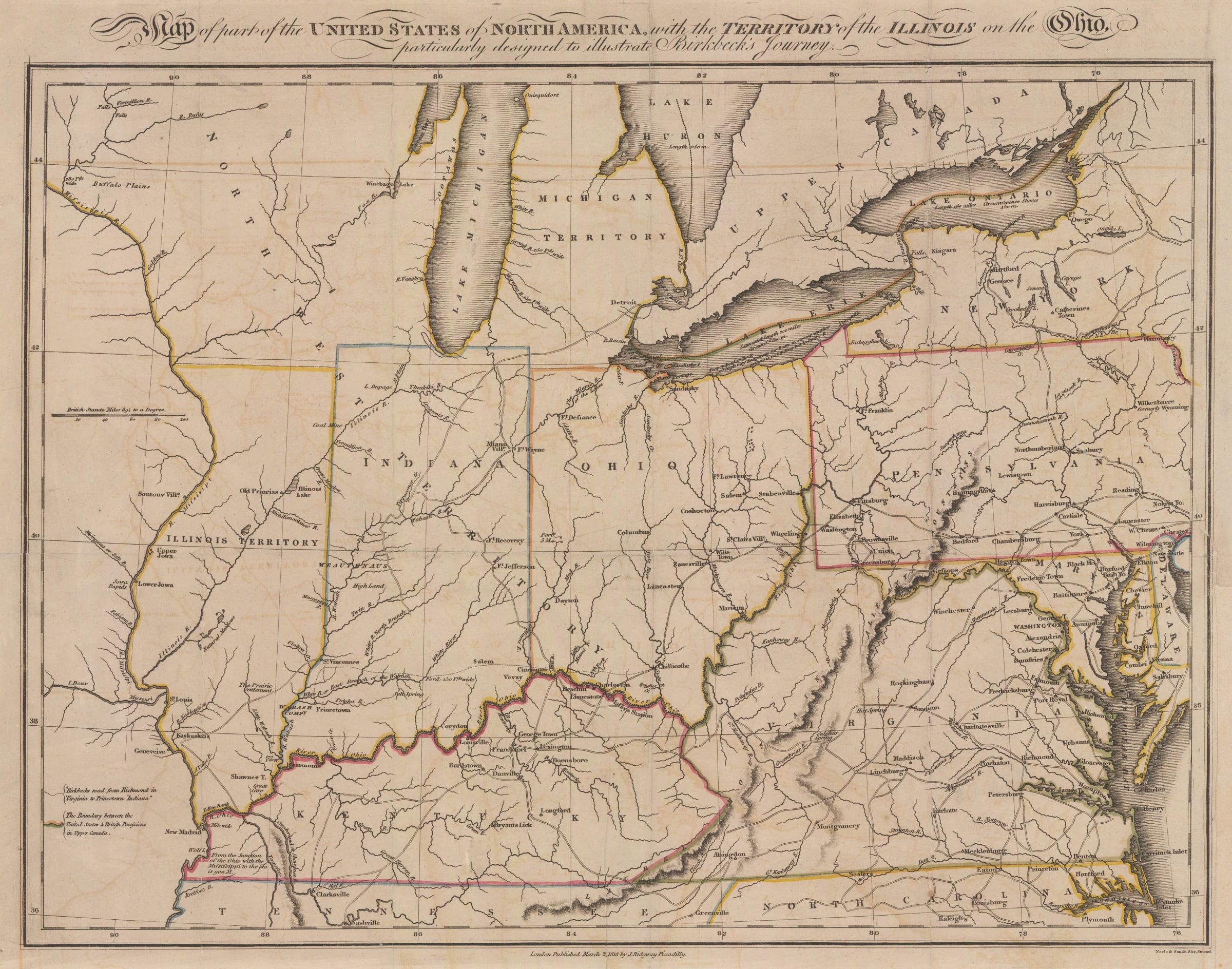 Morris Birkbeck, Early map of Ohio, Indiana and the Territory of ...