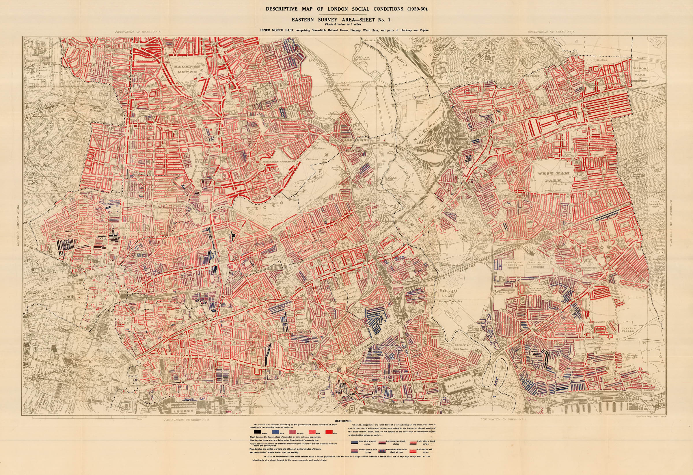 Charles Booth, Poverty Map of Whitechapel, Hackney, Shoreditch ...