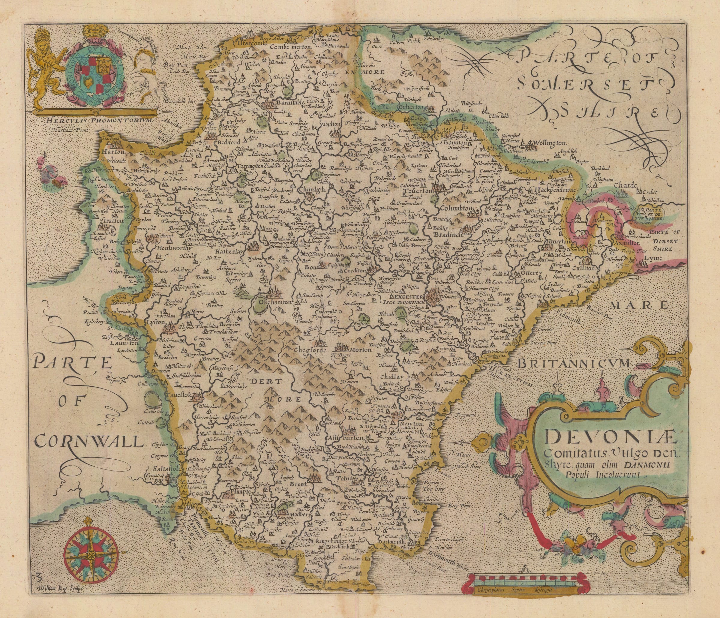 Christopher Saxton & William Kip, Devoniae, 1637 | The Map House