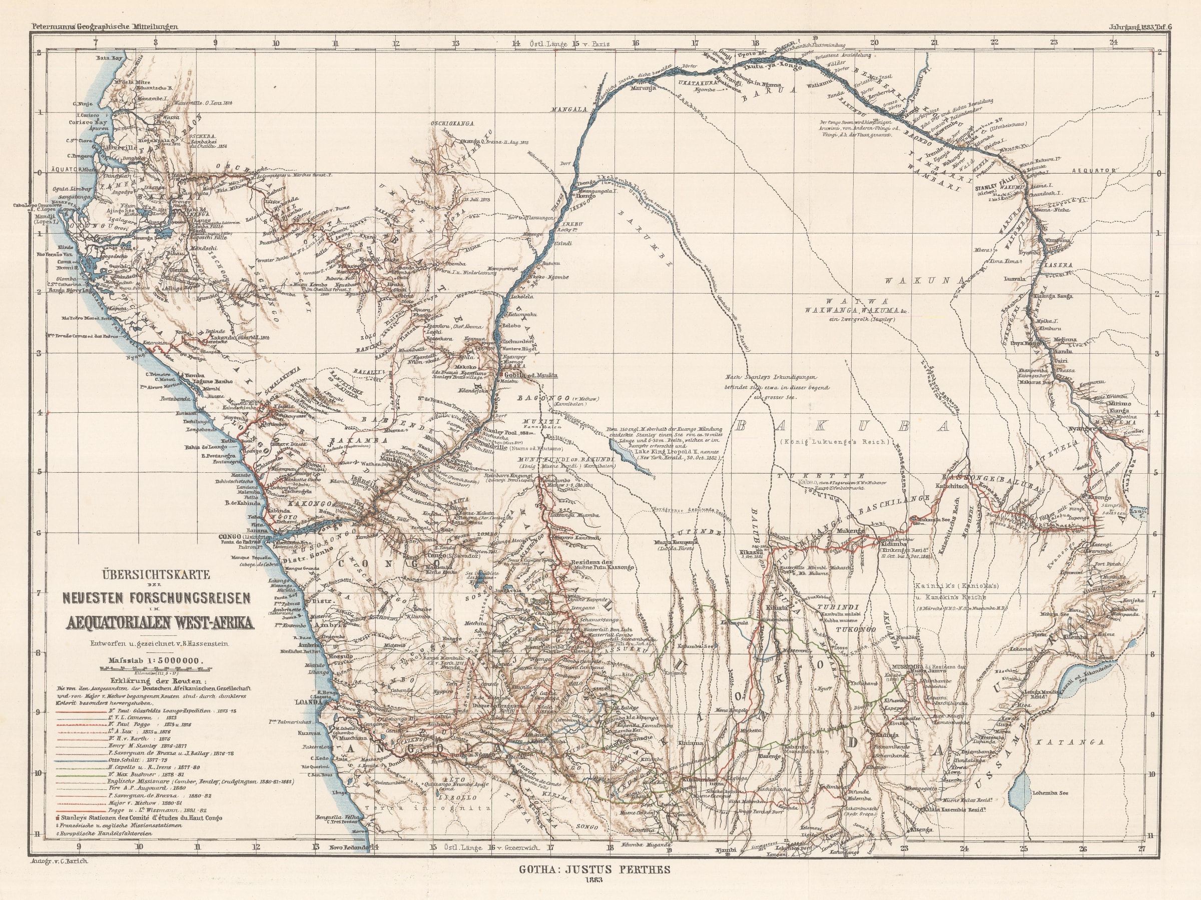 Justus Perthes, European Exploration of the Congo, 1883 | The Map House