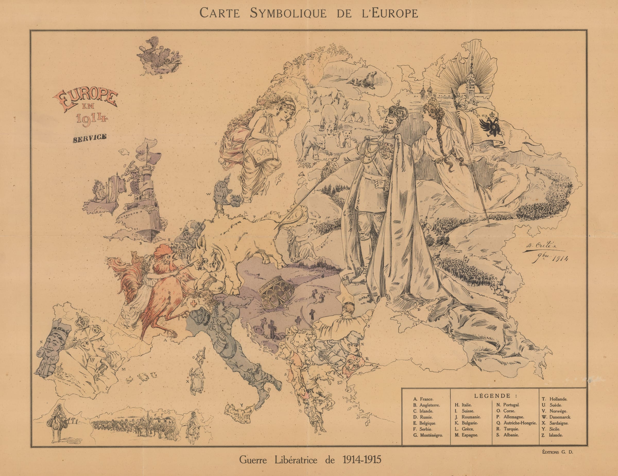 Editions-G.D., WWI French caricature map of Europe, 1915 | The Map House