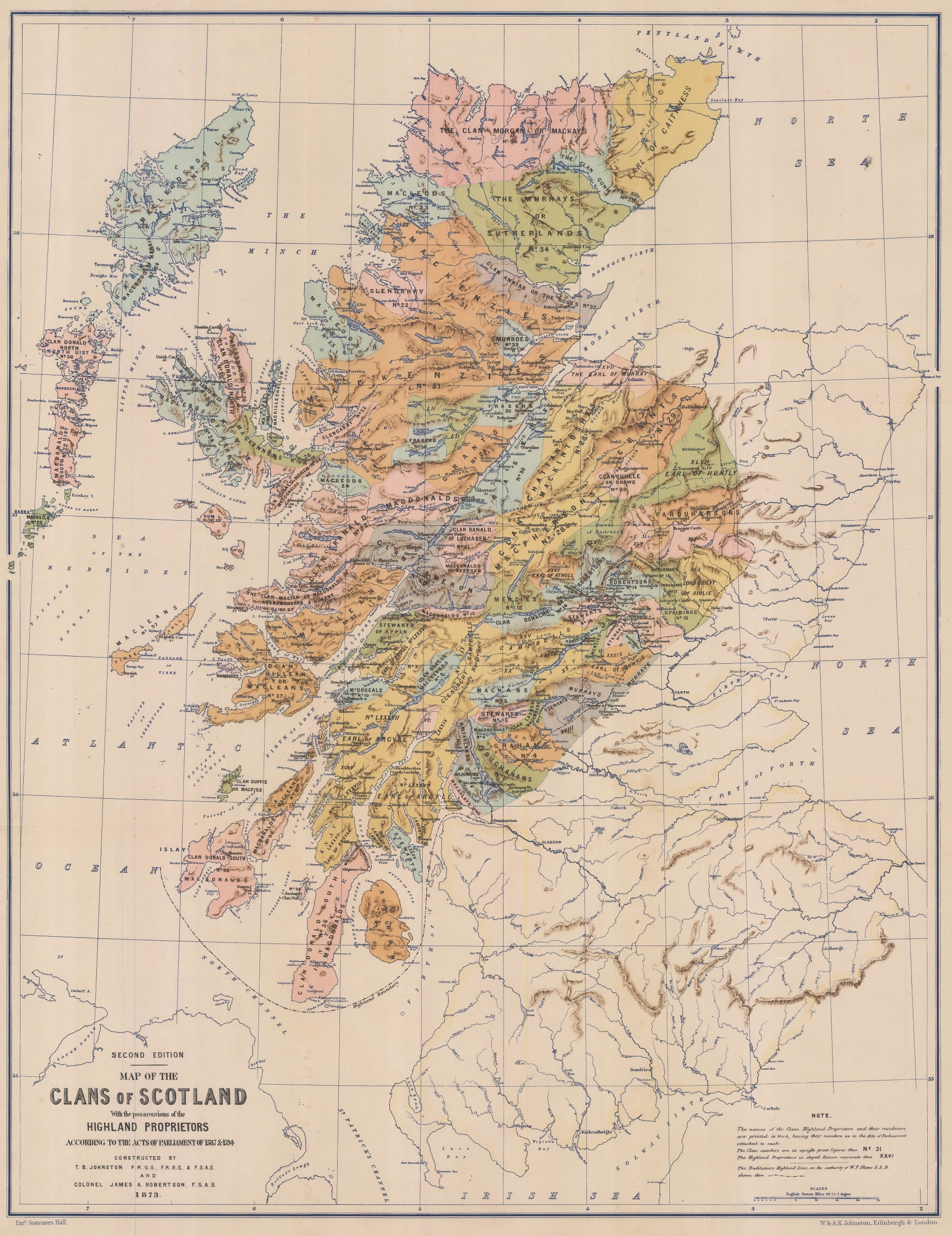 W. & A.K. Johnston, Map of the Clans of Scotland, 1873 | The Map House