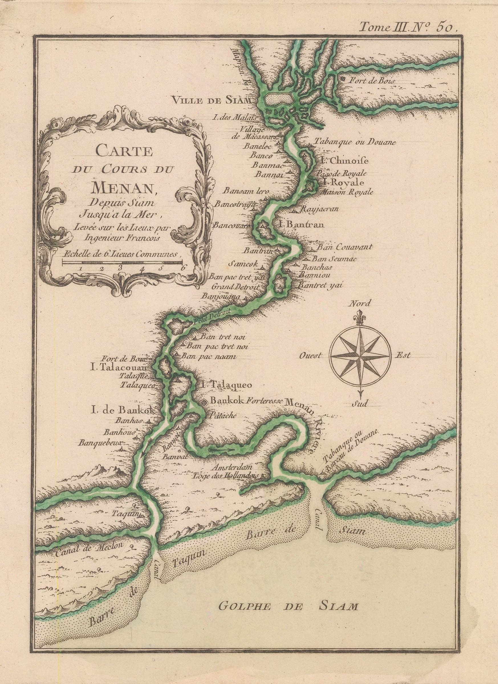 Jacques-Nicolas Bellin, Chart of the Chao Phraya River, Thailand , 1764 ...