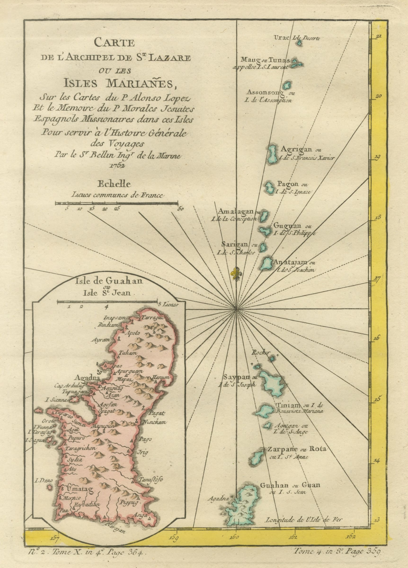 Jacques-Nicolas Bellin, Early map of Guam and the Mariana Islands, 1752 ...