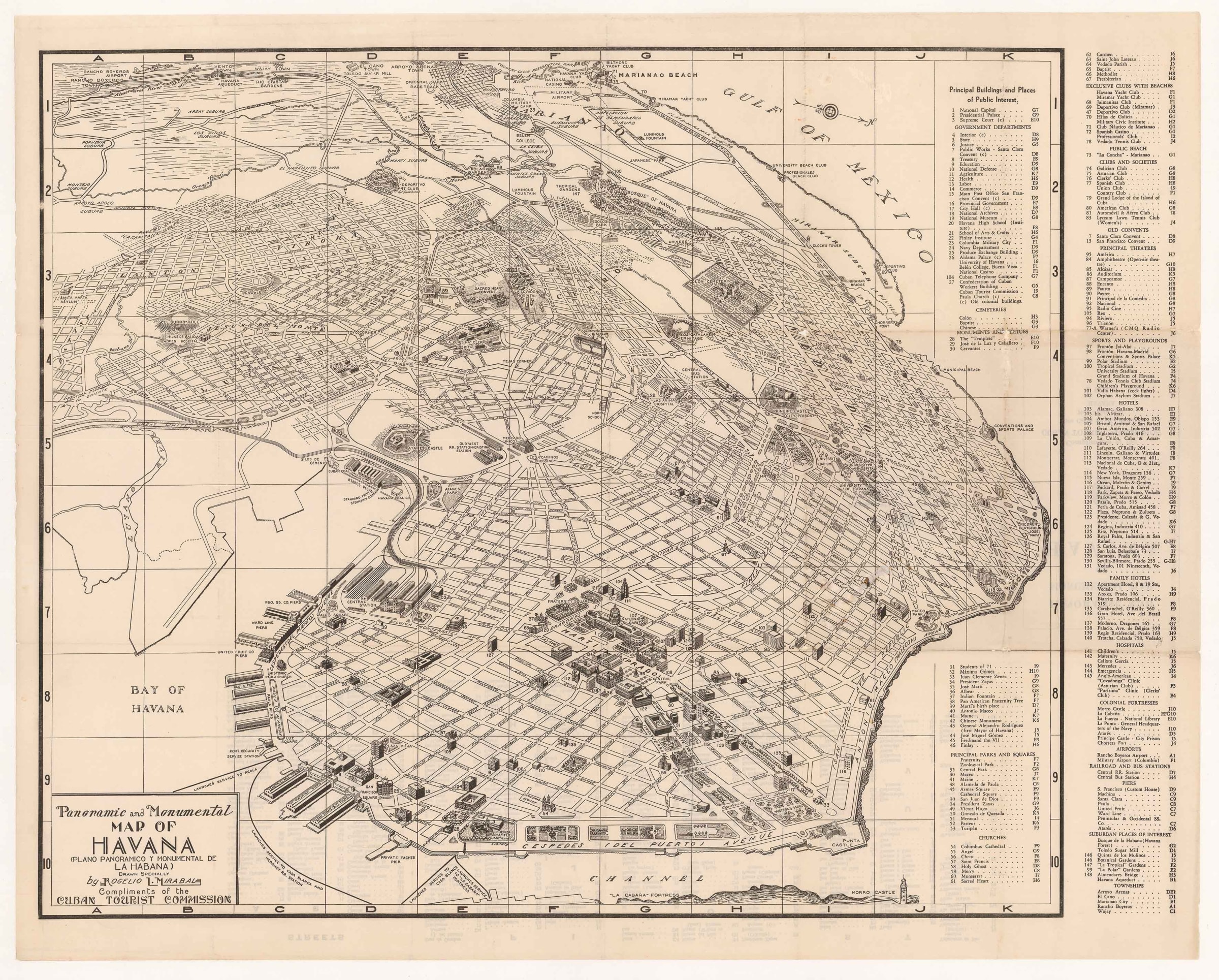 Rogelio L. Mirabal, Panoramic and Monumental Map of Havana, 1950 | The ...