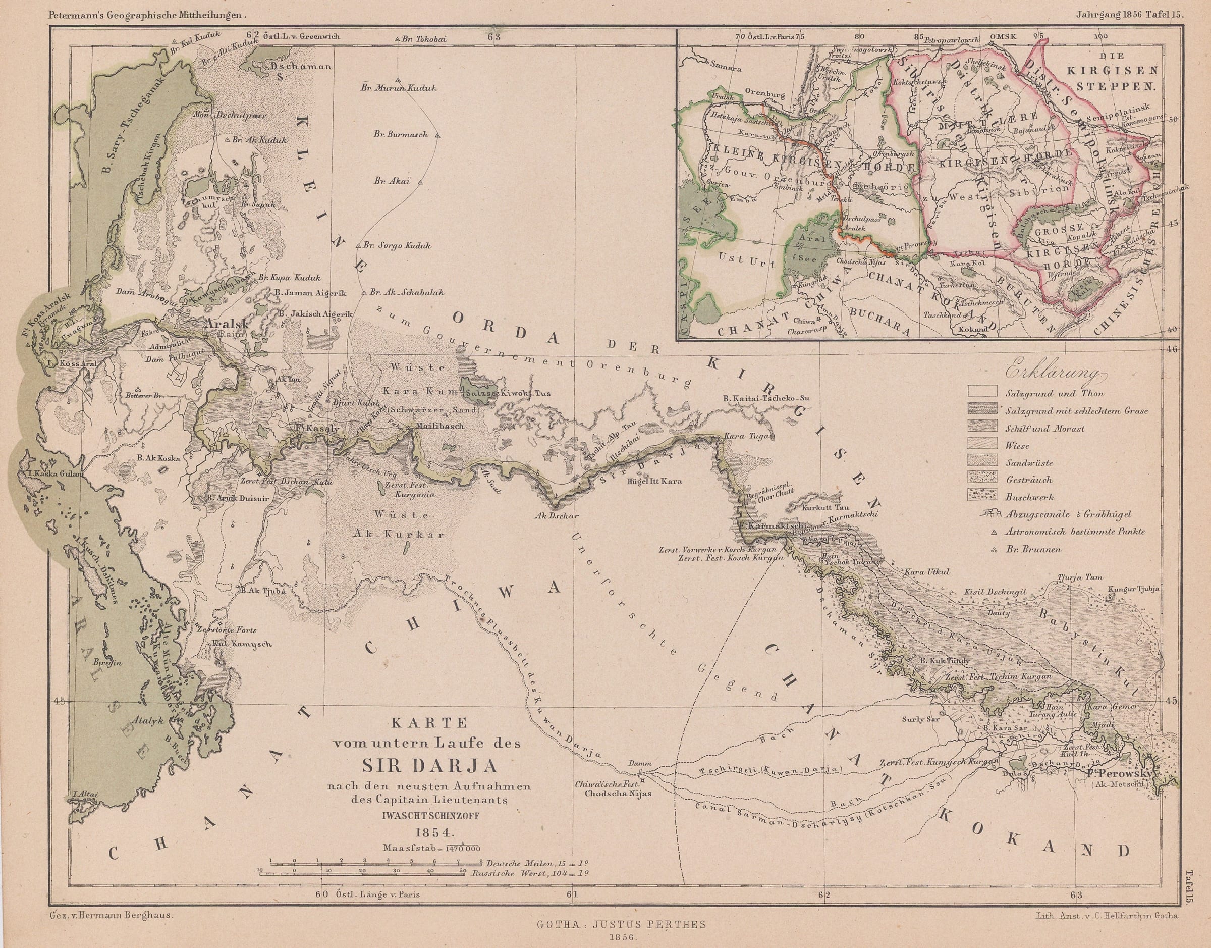 Justus Perthes, Lower Syr Darya River, Kazakhstan, 1896 | The Map House