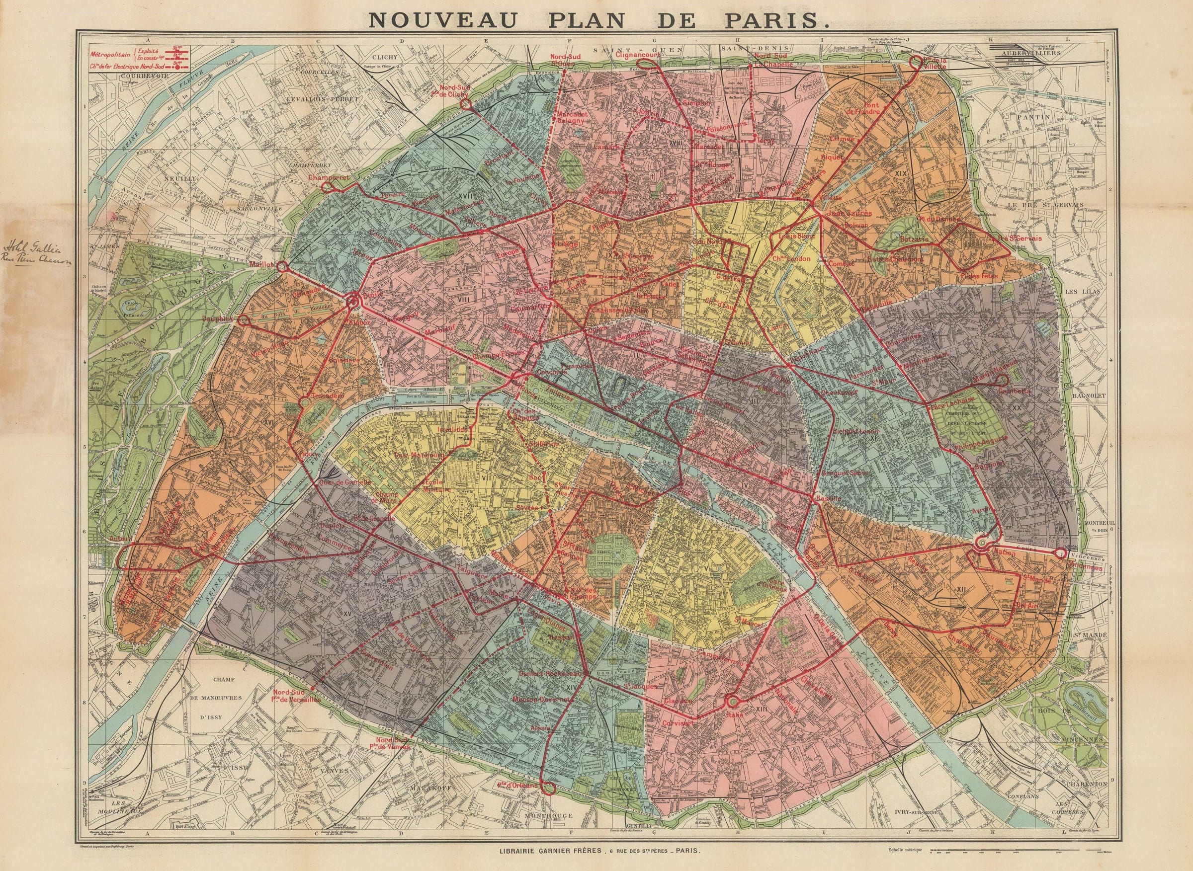 Garnier Frères, Railway map of Paris, 1920 c. | The Map House