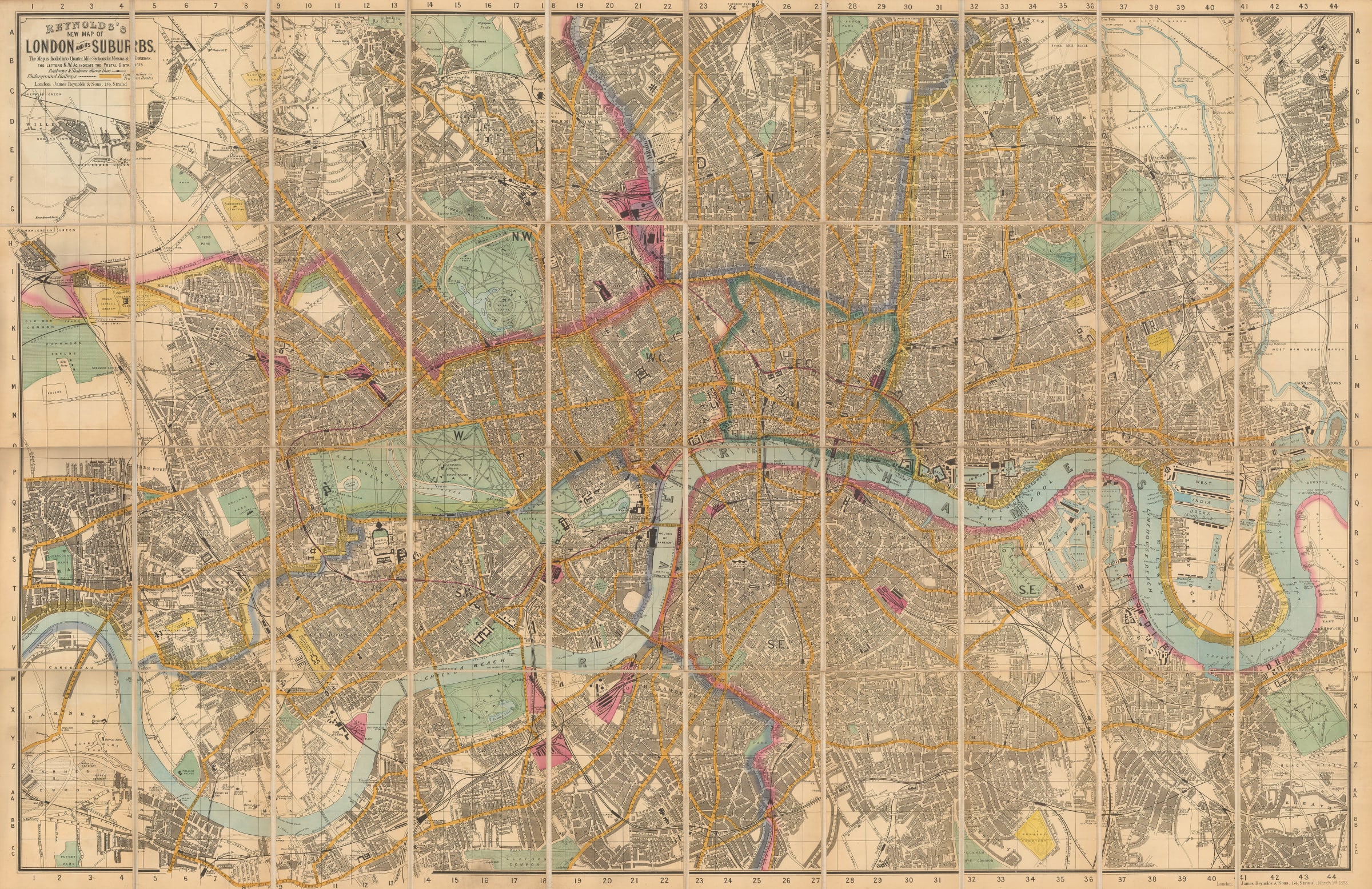 James Reynolds, New Map of London and its Suburbs, 1893 | The Map House