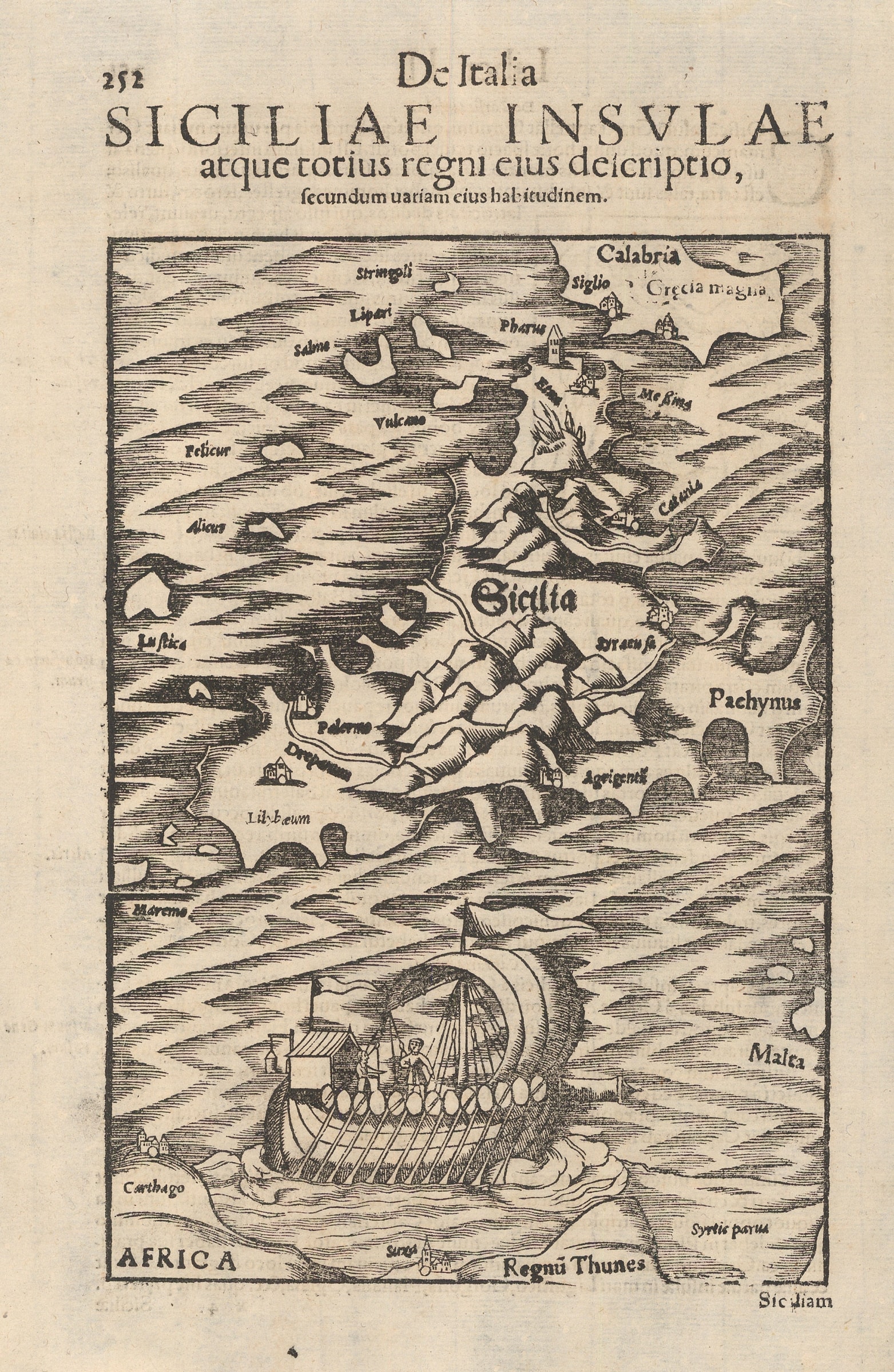 Sebastian Münster, Early map of Sicily, 1558 | The Map House