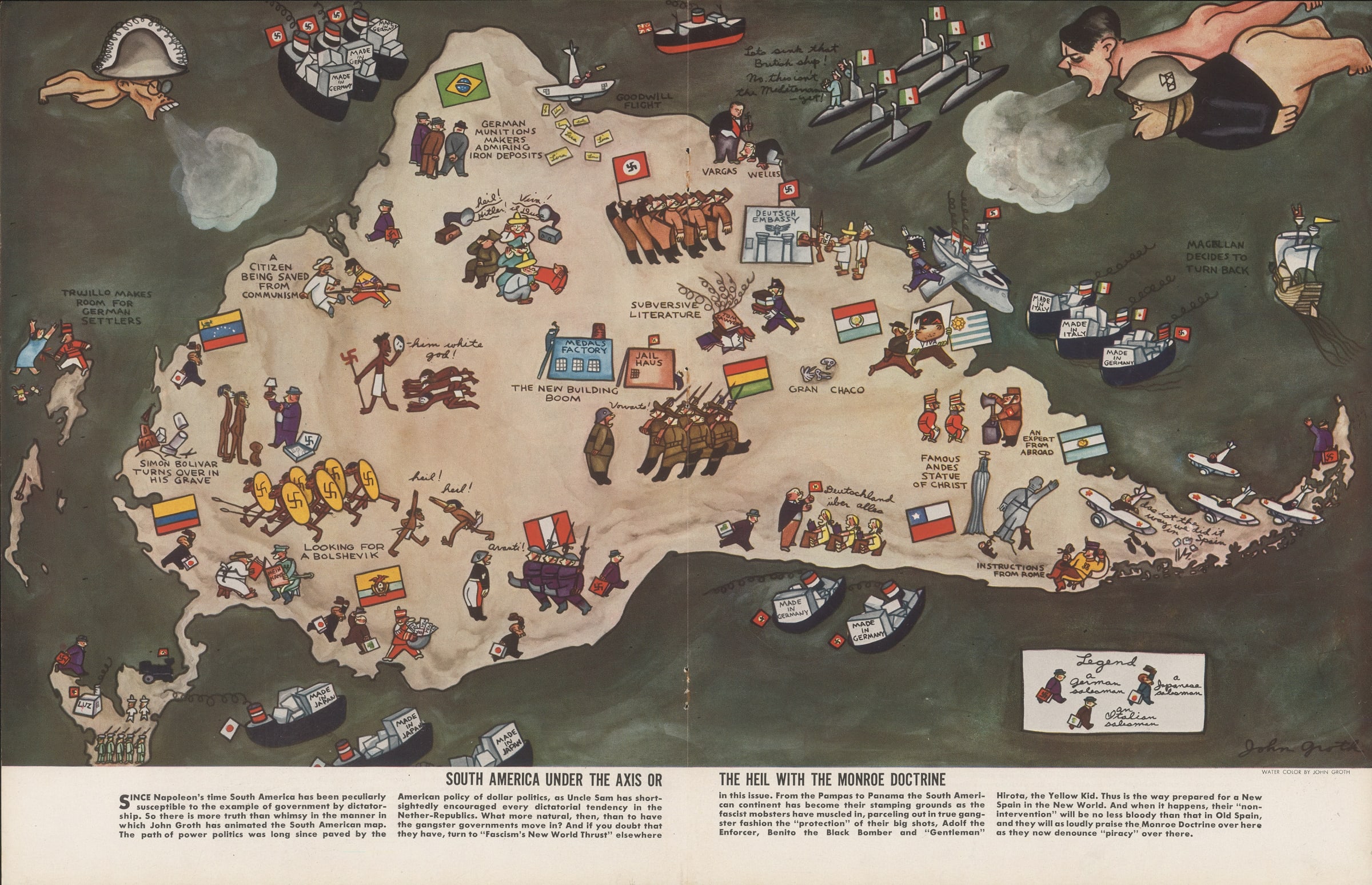 John Groth, WW2 Pictorial map of South America, 1938 | The Map House