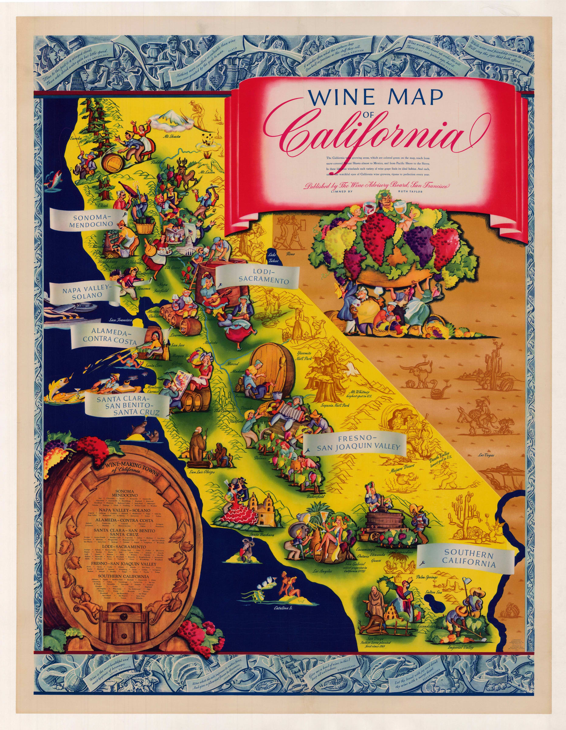 Ruth Taylor, Wine Map of California, 1940 c. | The Map House