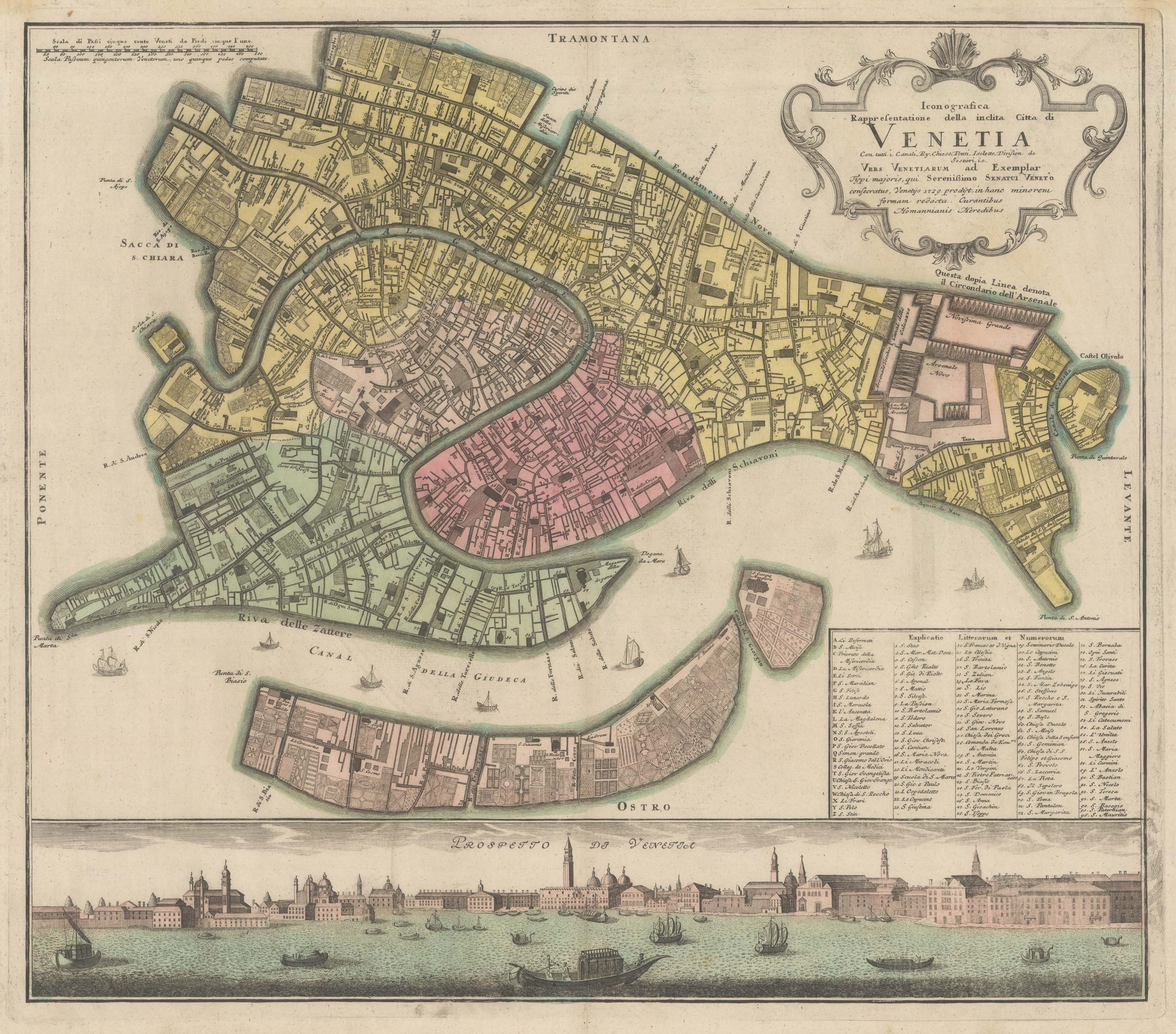 Homann Heirs, City plan and panorama of Venice, 1740 c. | The Map House