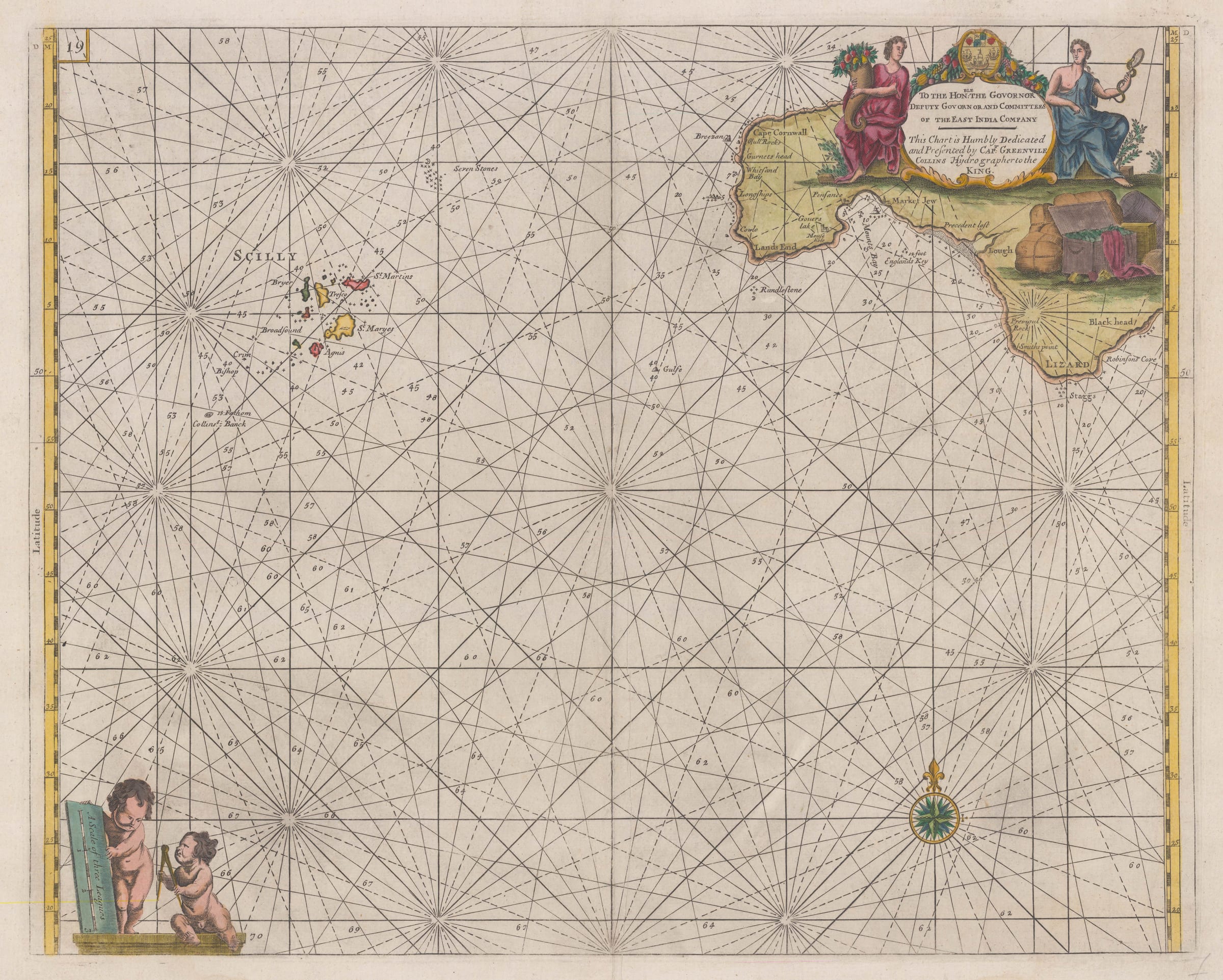 Capt. Greenvile Collins, Sea Chart of Lands End & the Scilly Isles ...