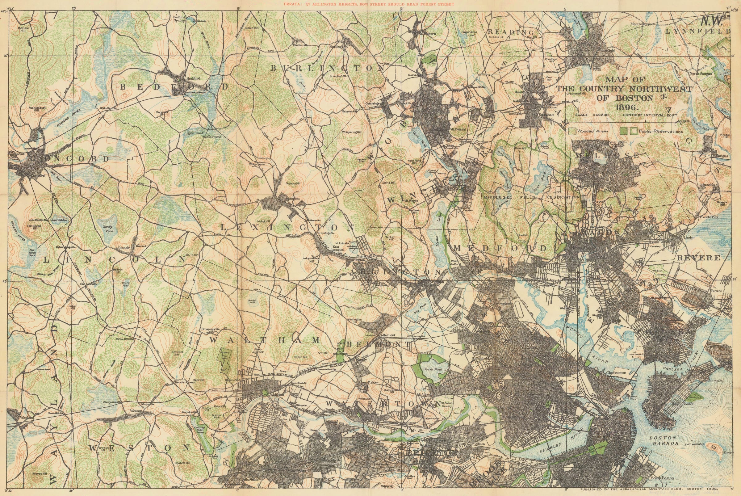 Edwin Munroe Bacon, Map of the Country Northwest of Boston, 1896 | The ...