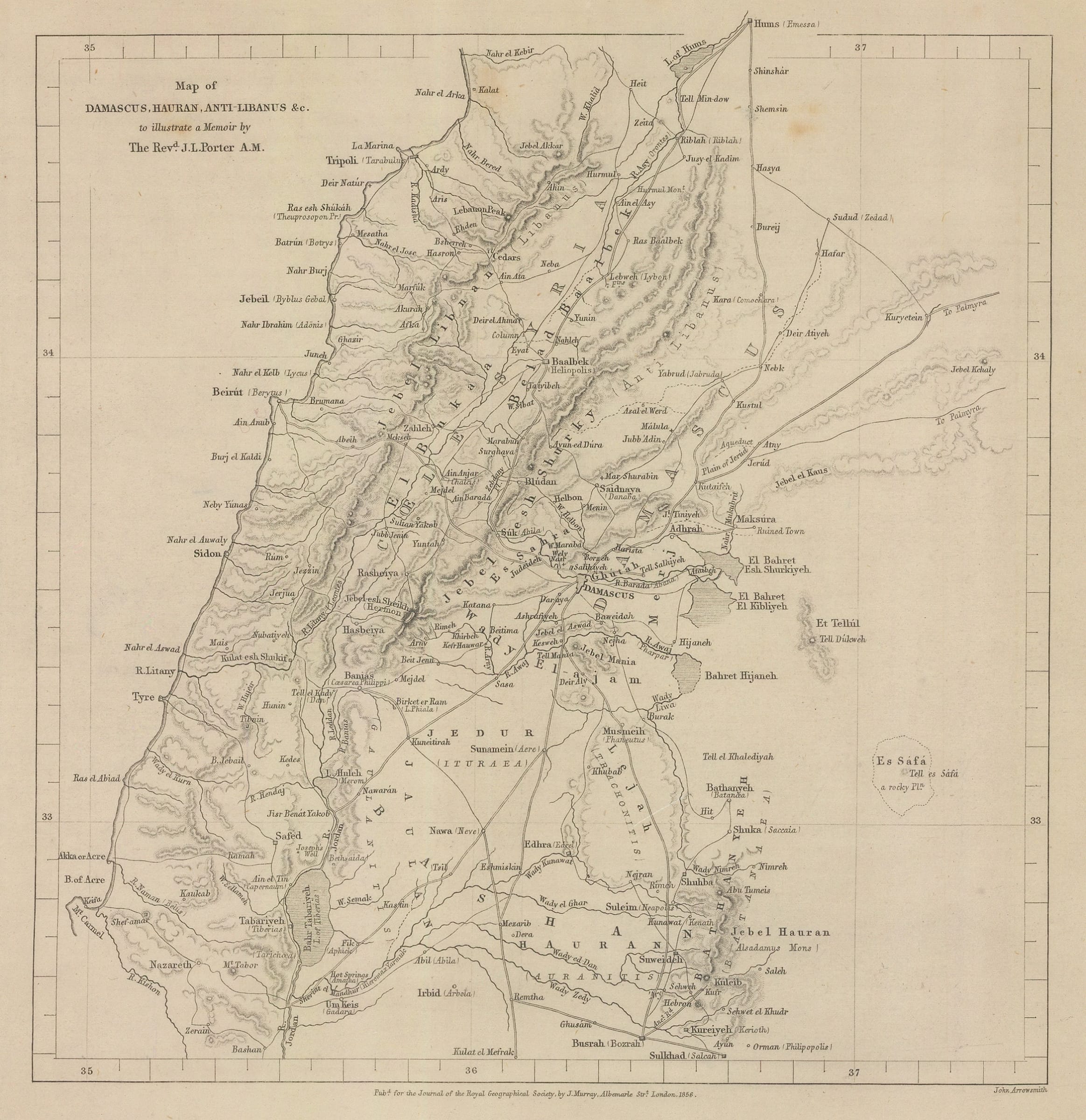 Royal Geographical Society (RGS), Map of Damascus, Hauran, Anti-Libanus ...