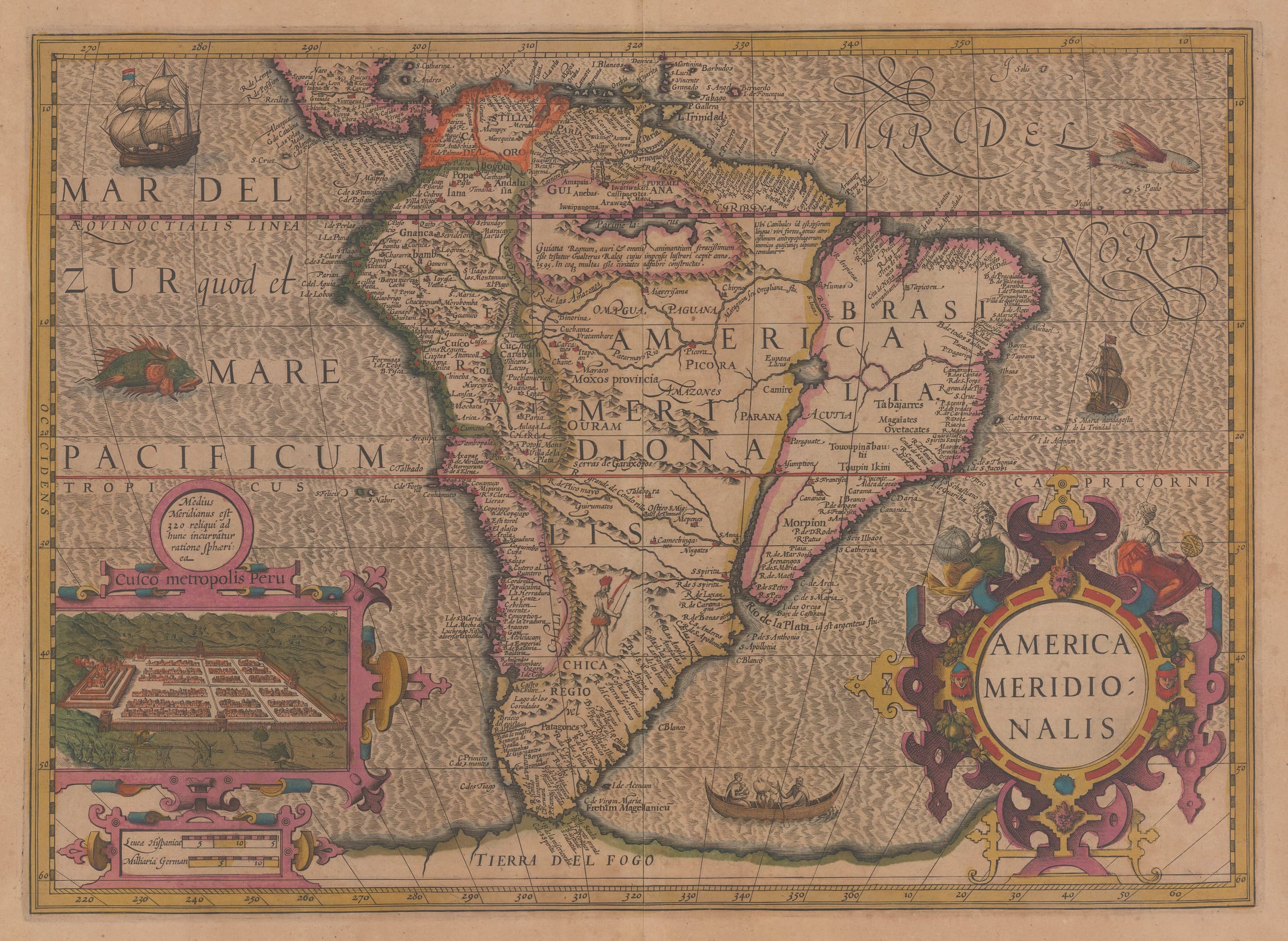 Mercator Hondius, Dutch Golden Age map of South America, 1620 c. | The ...