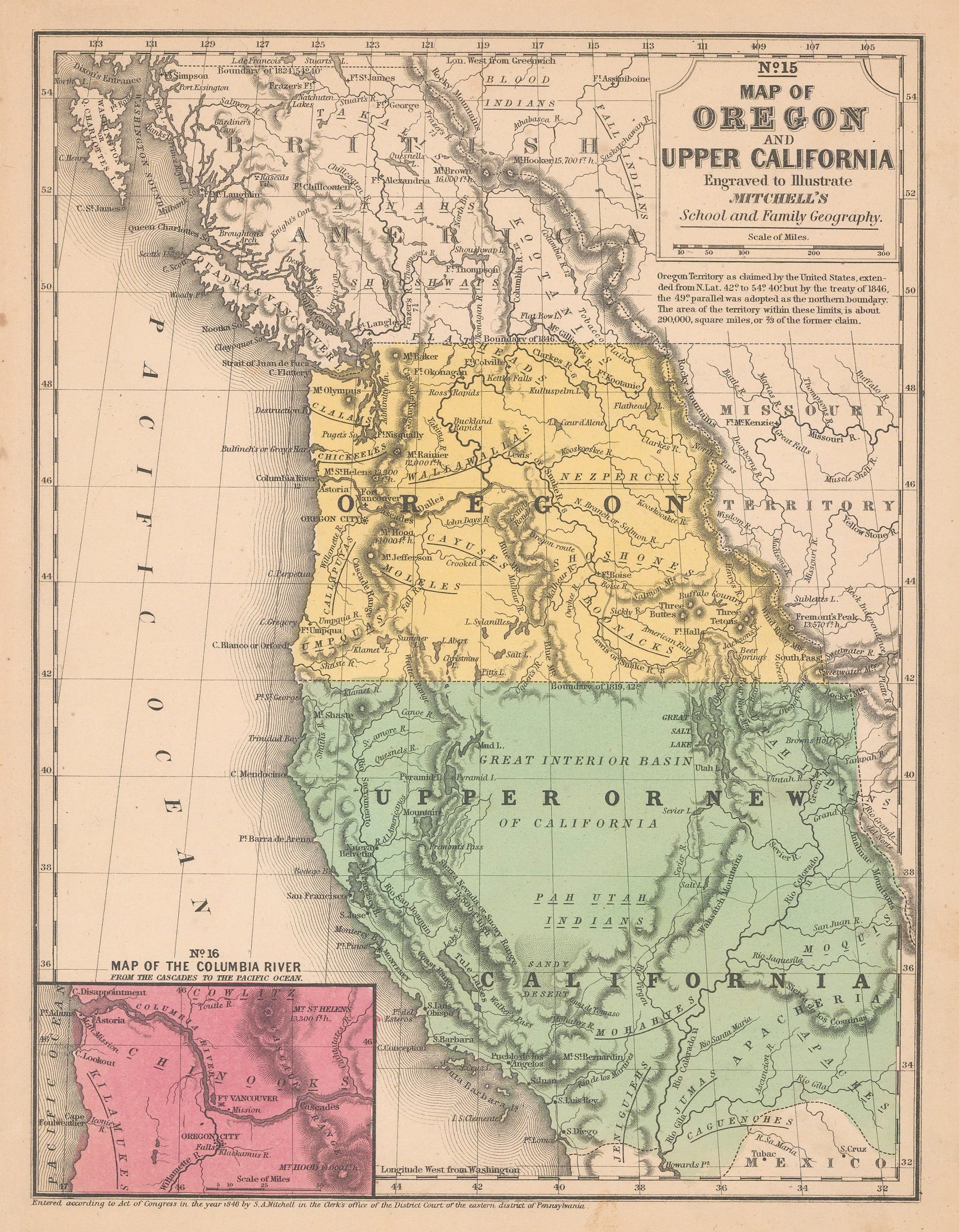 Samuel Augustus Mitchell, Map of Oregon and Upper California, 1847 (c ...