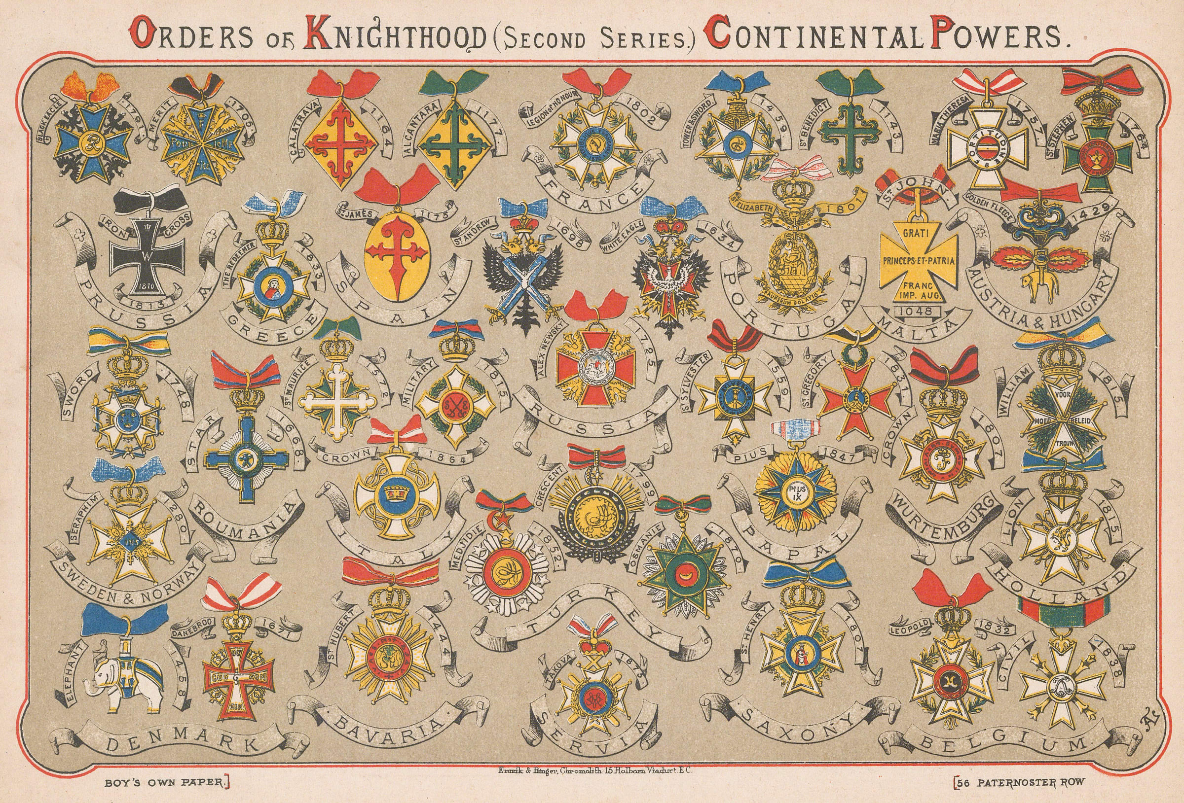 Boy's Own, Heraldry - European Orders of Knighthood, 1903 | The Map House