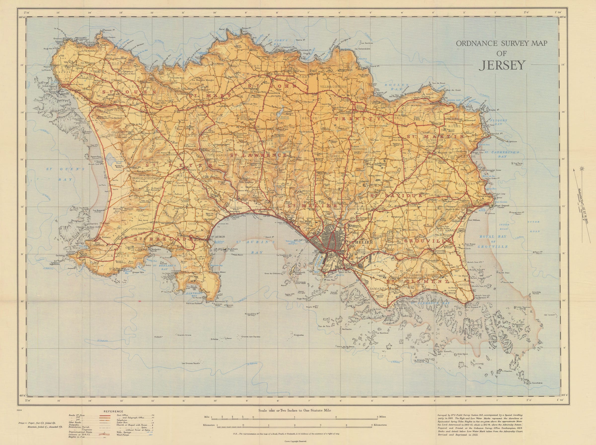 Ordnance Survey, Ordnance Survey Map of Jersey, 1933 | The Map House