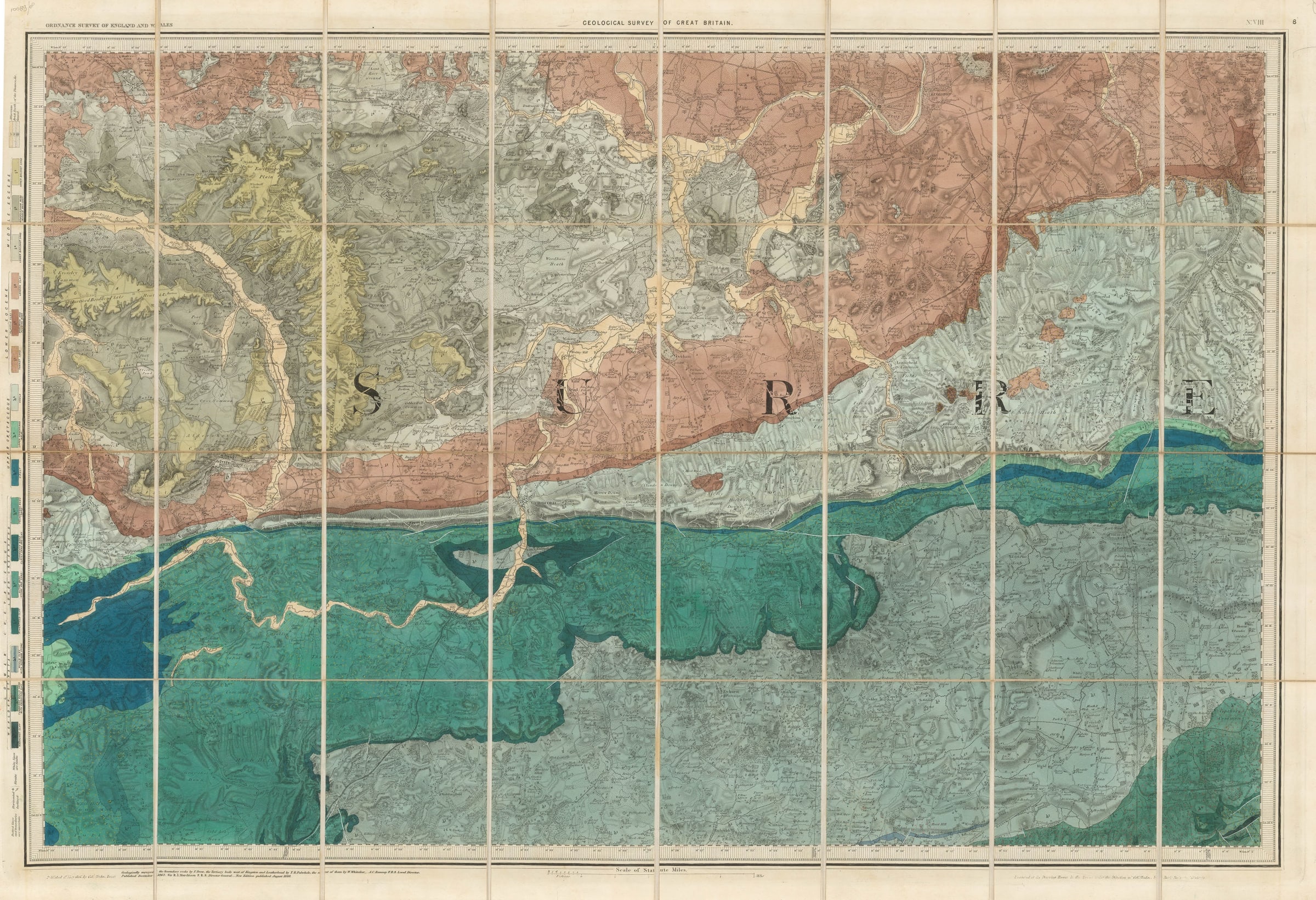 Ordnance Survey, Geological map of Western Surrey, 1868 | The Map House