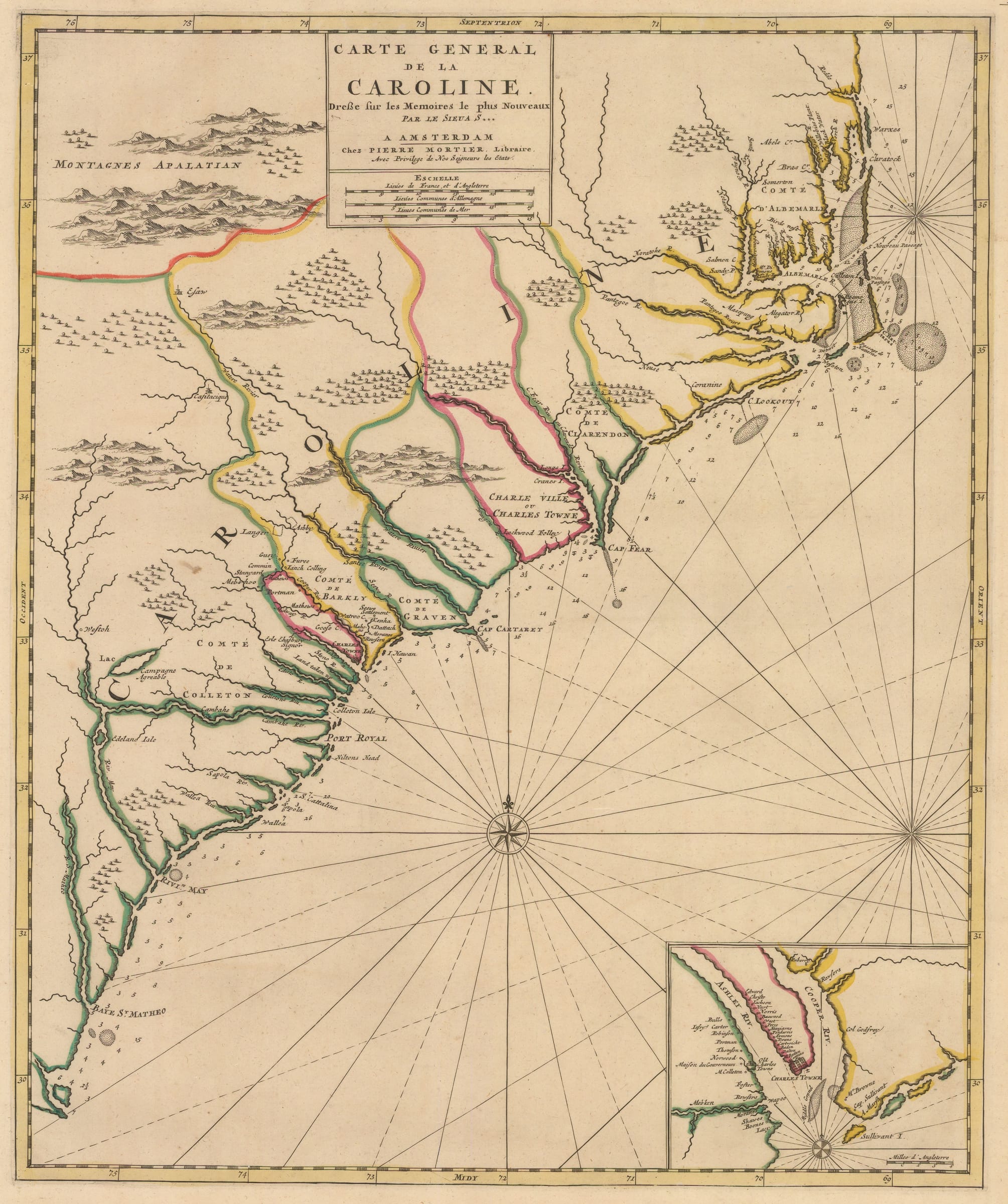 Pierre Mortier, Uncommon map of North and South Carolina, 1700 | The ...