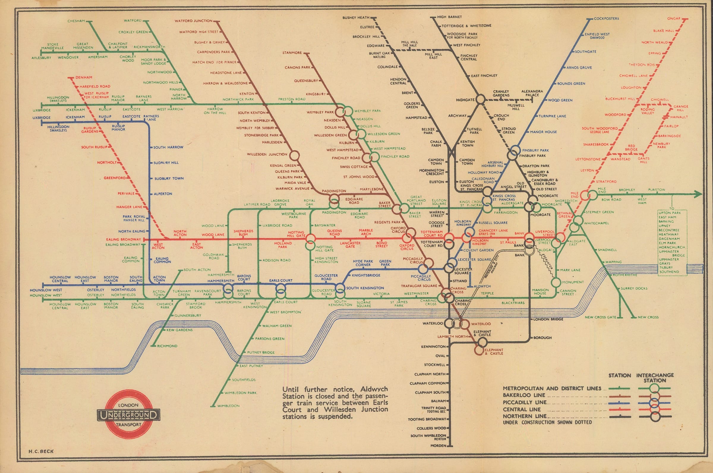 Harry Beck, Beck's First Wartime Map, 1941 | The Map House